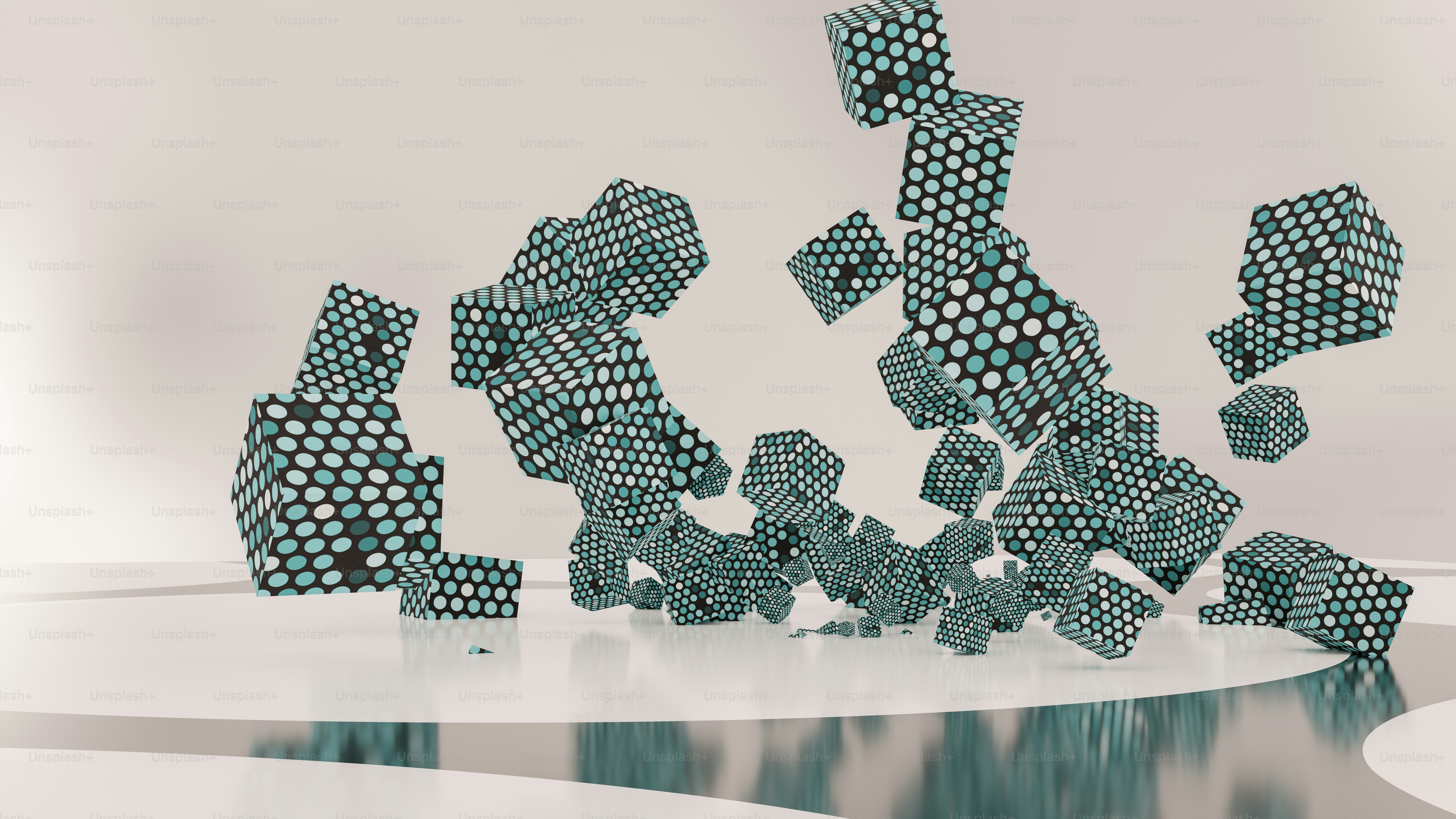 A group of cubes floating on top of a body of water photo – Abstract ...