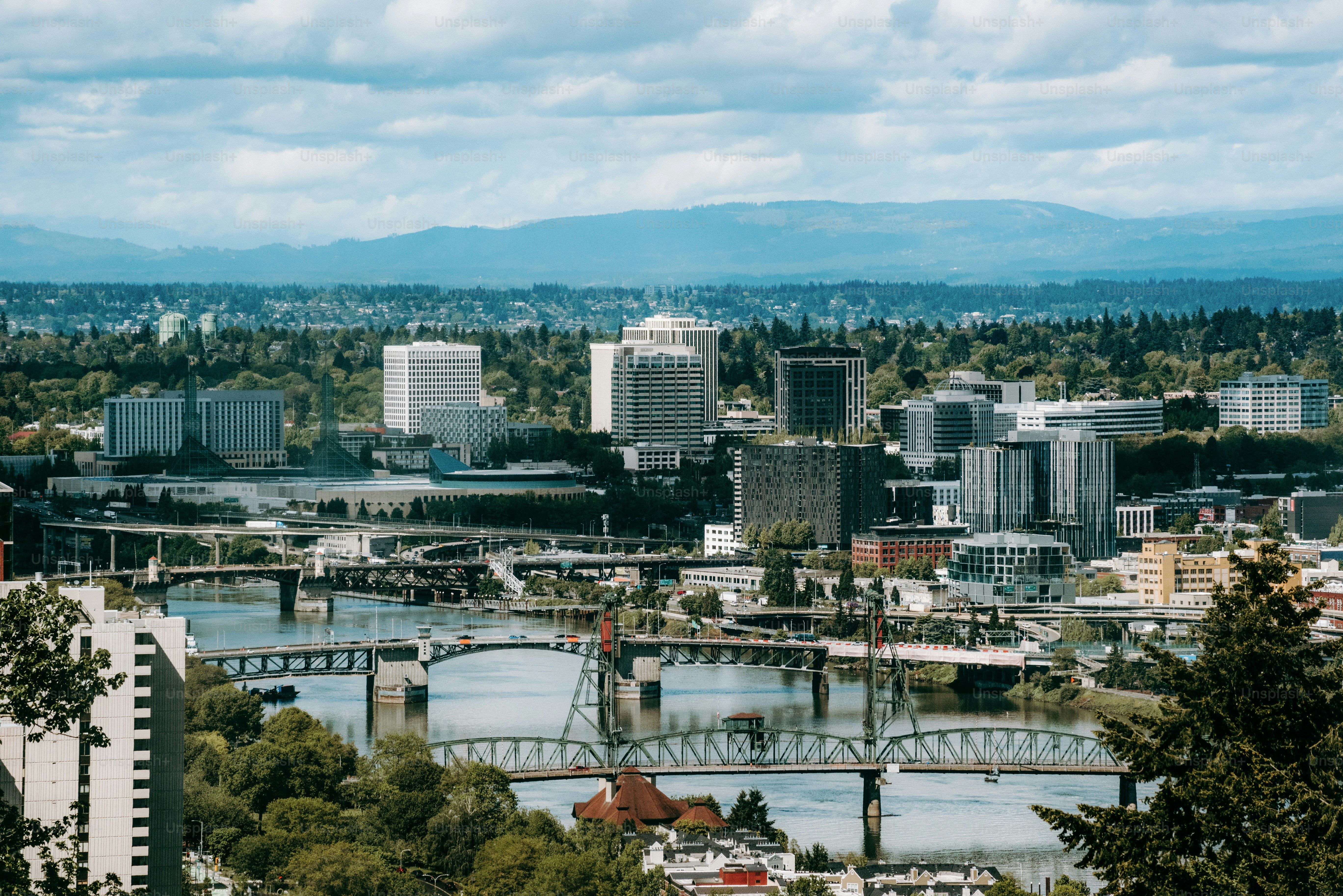 A view of a city with a river running through it photo – America Image ...