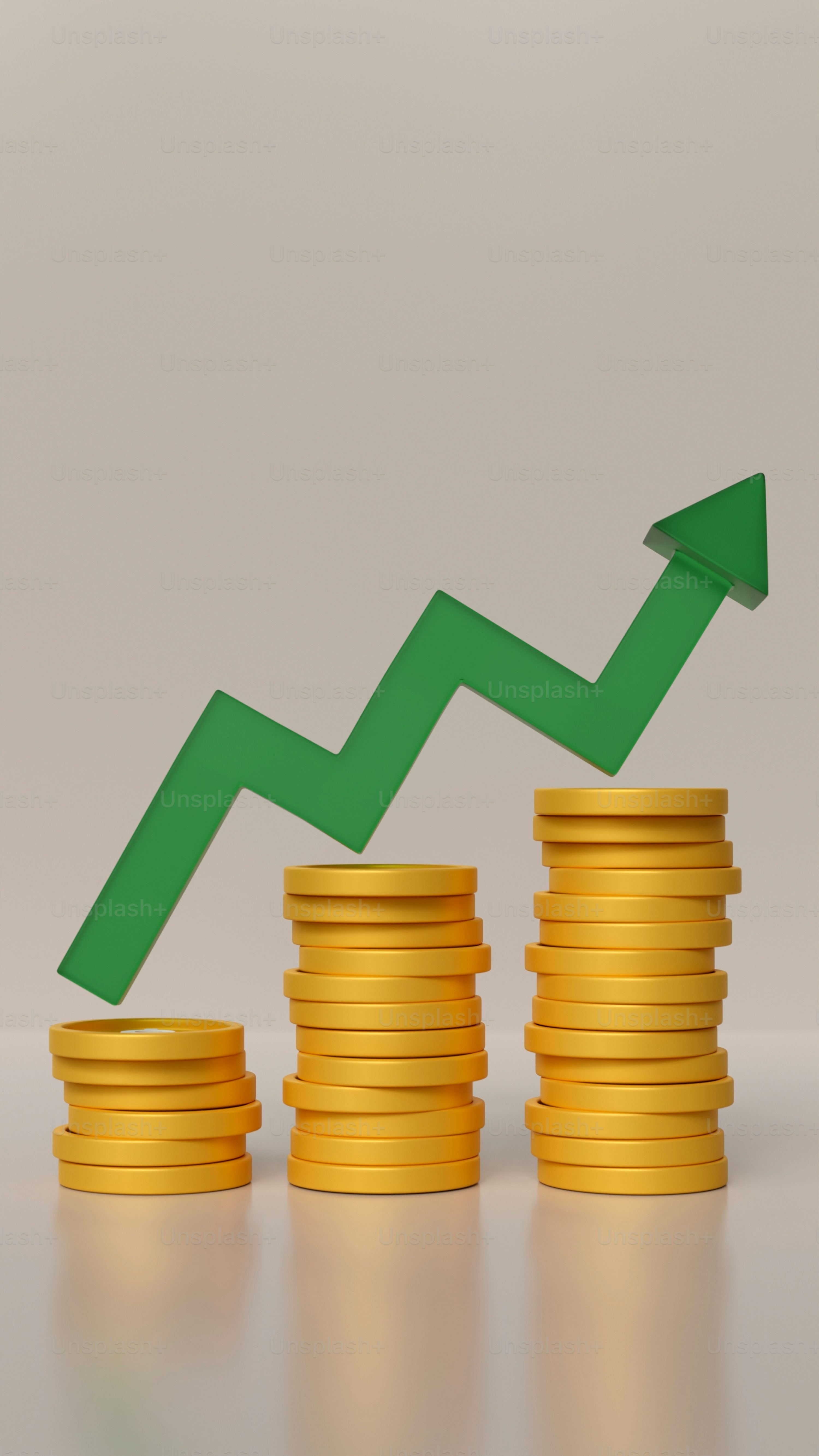 A stack of gold coins with a green arrow going up photo – Wallpaper ... A stack of gold coins with a green arrow going up photo – Wallpaper ...