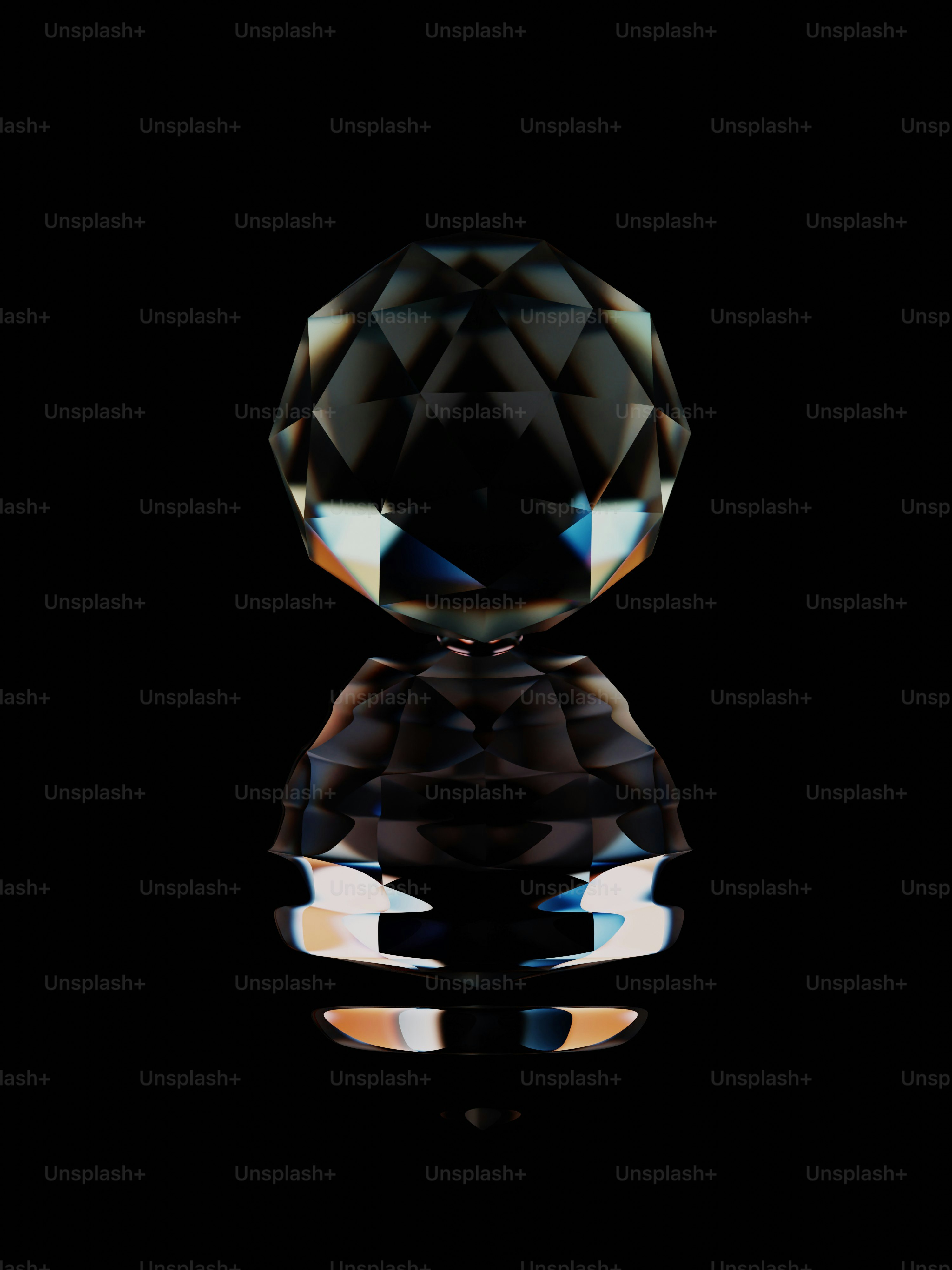 A black diamond on a reflective surface in the dark photo – Crystals ...