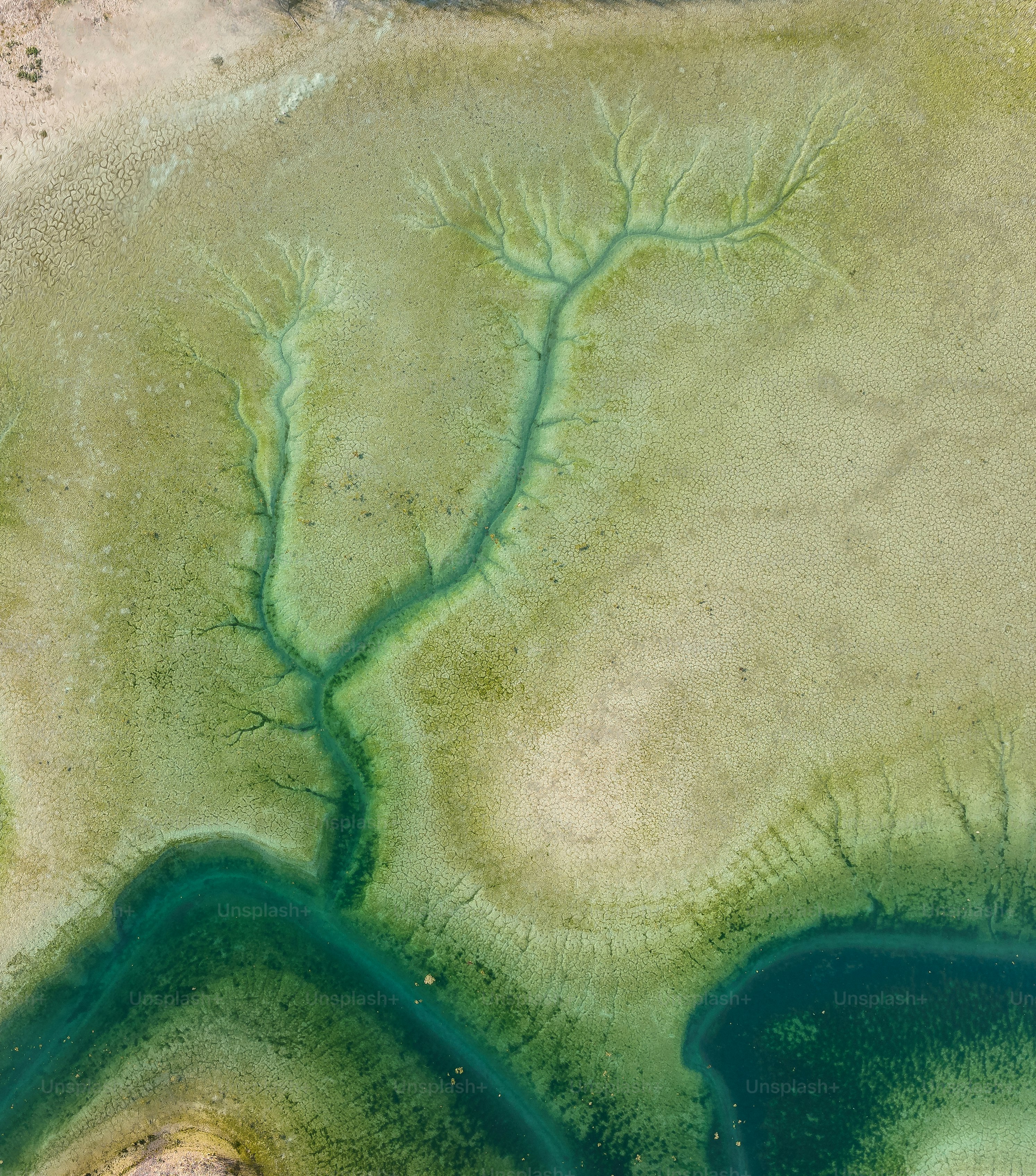 An aerial view of a body of water surrounded by land photo – Nature ...