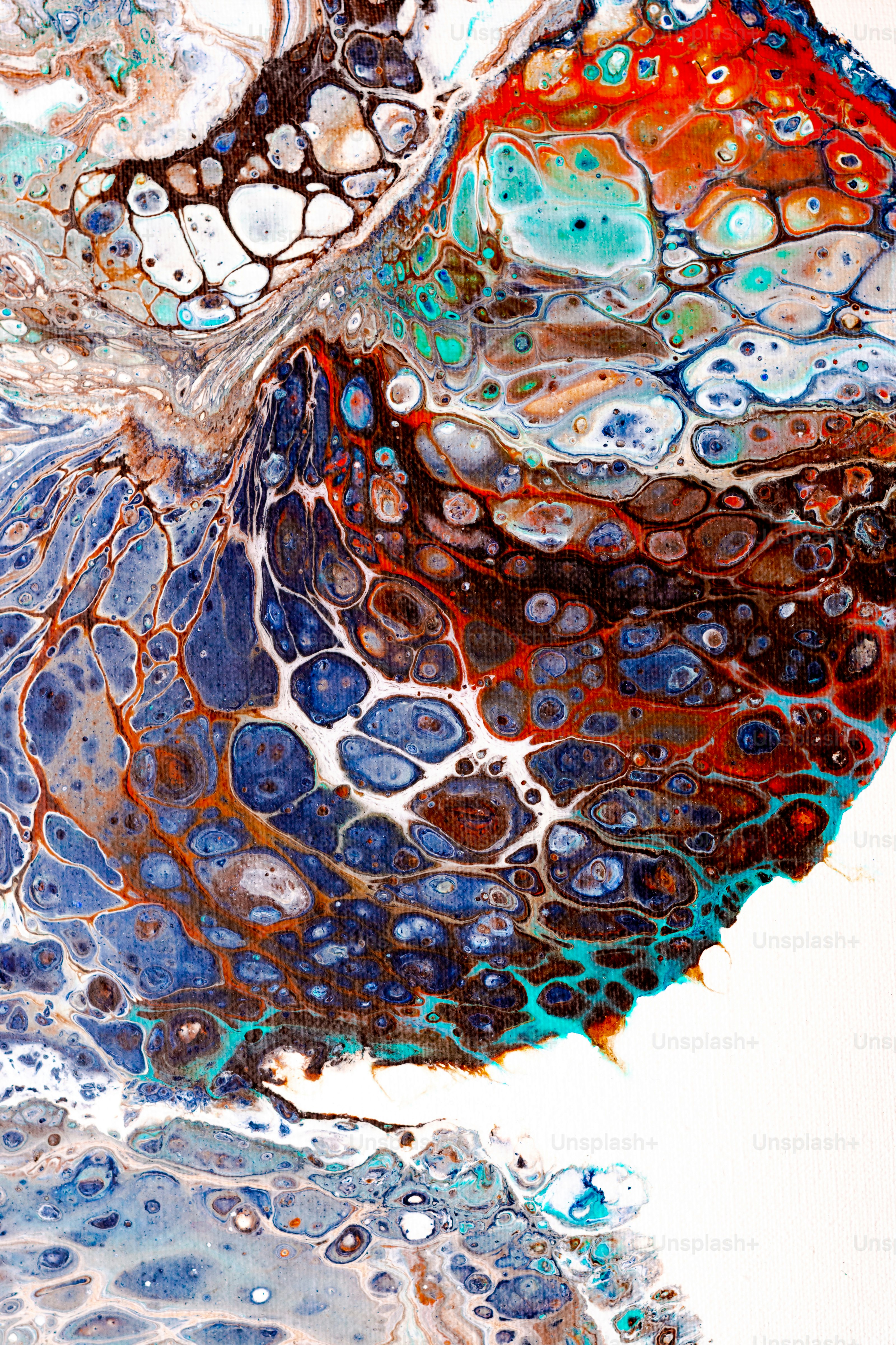 An abstract painting of blue, red, and brown colors photo – Paint drip ...