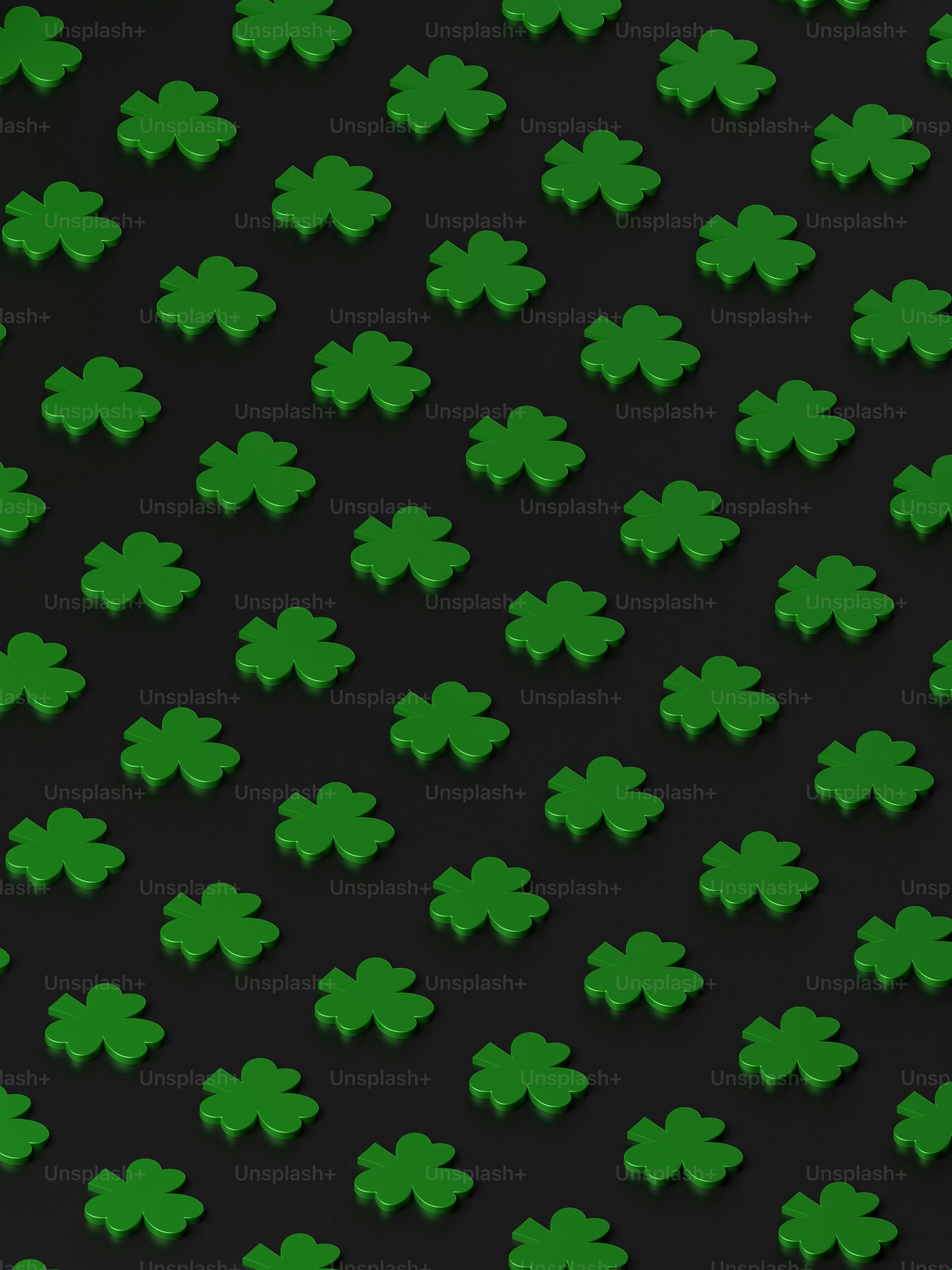 A group of green shamrocks on a black background photo – 3d Image on ...