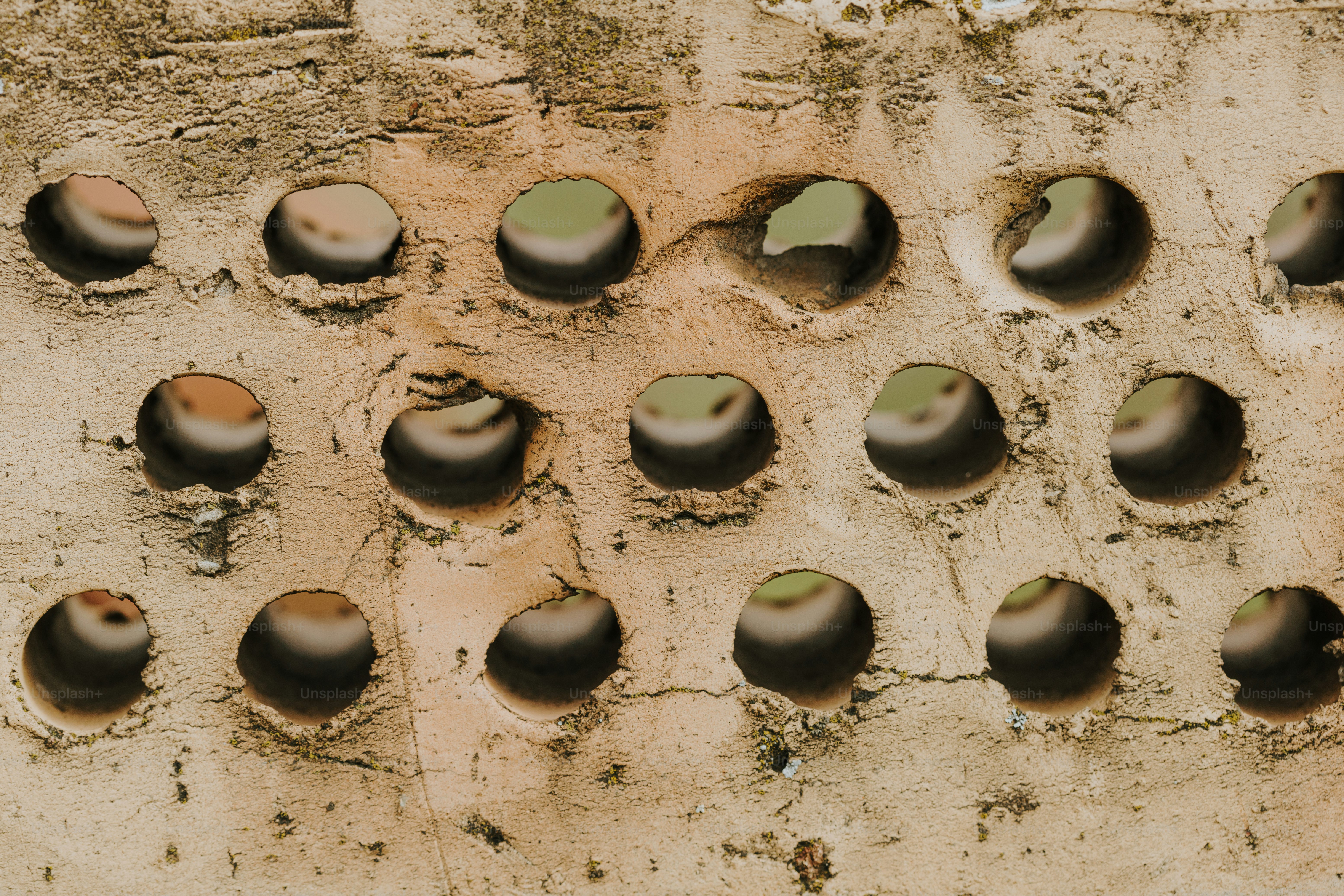 A bunch of holes in the sand that are filled with water photo – Wall ...