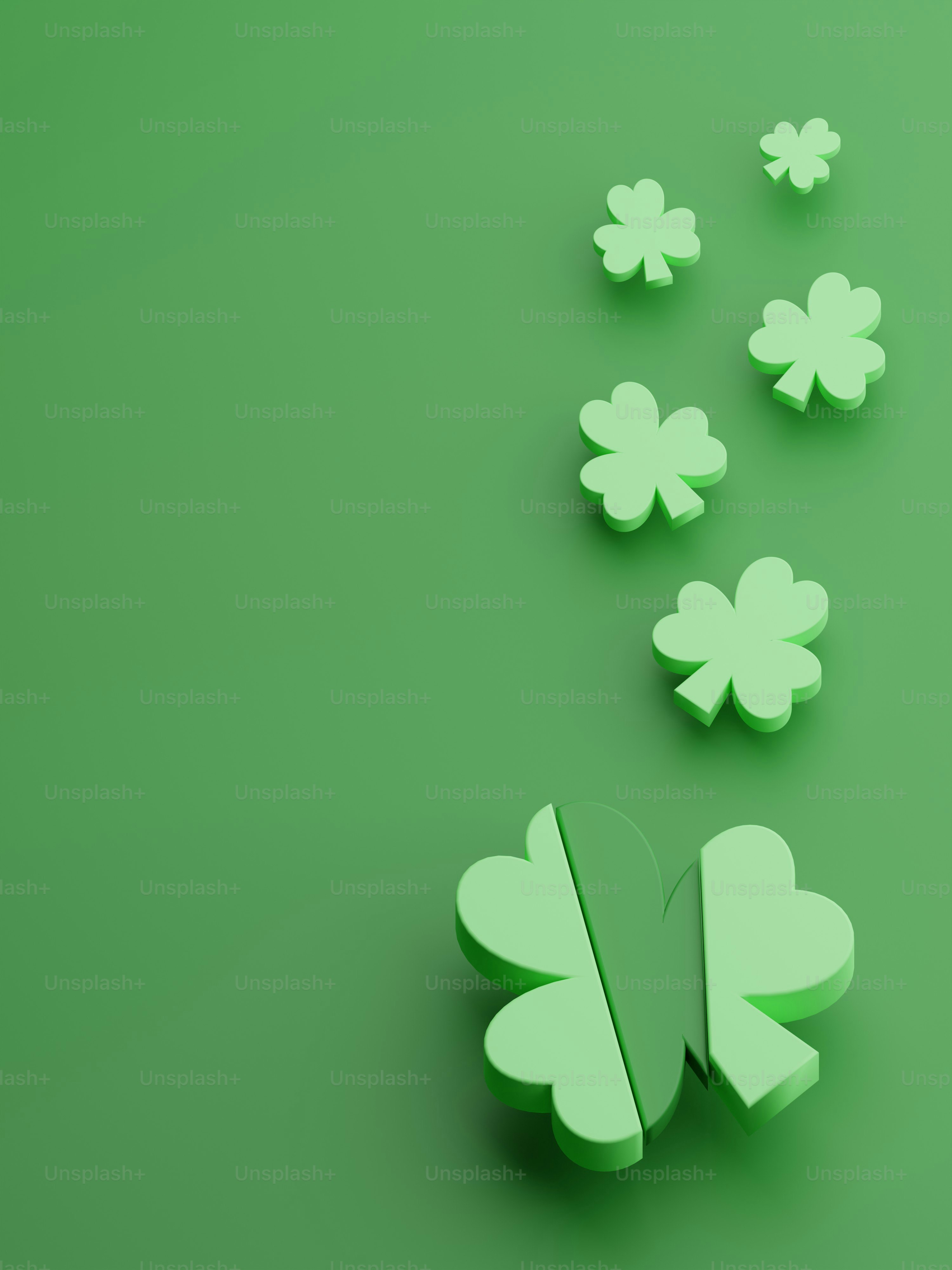 A group of green shamrocks on a green background photo – Ireland Image ...