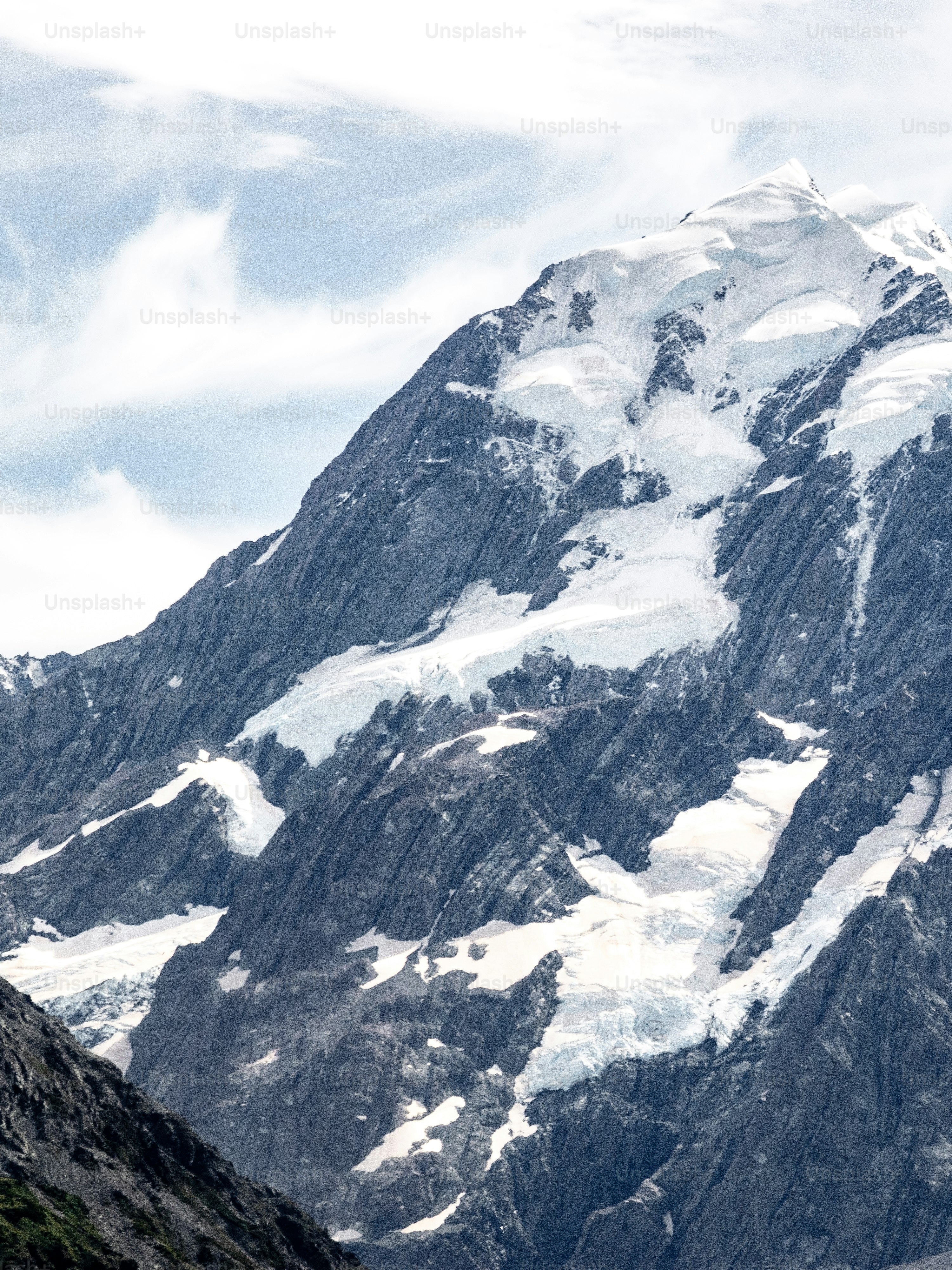 A very tall mountain with snow on it photo – Hooker valley track Image ...