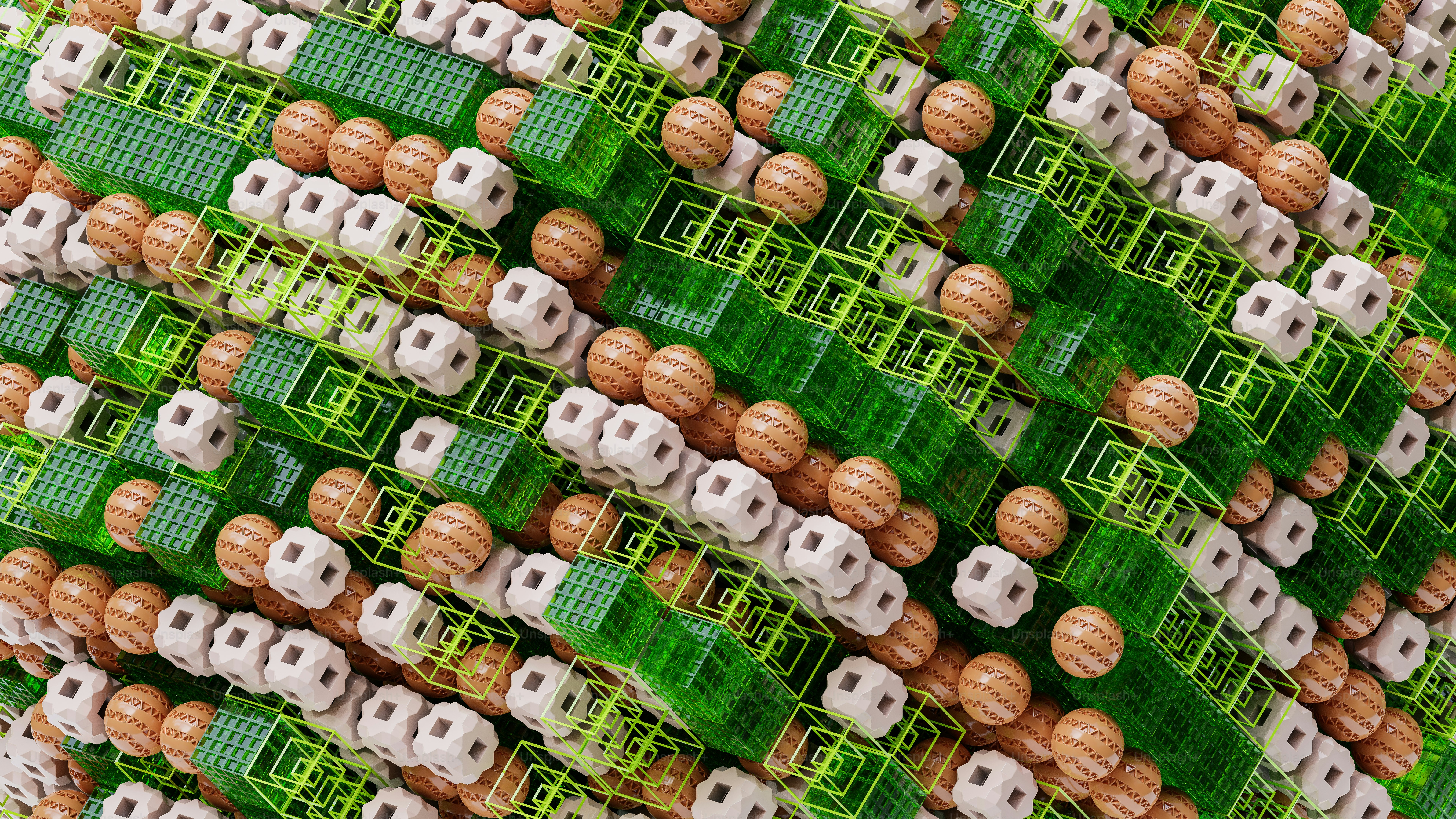 A close up of a bunch of green and white objects photo – 3d render ...