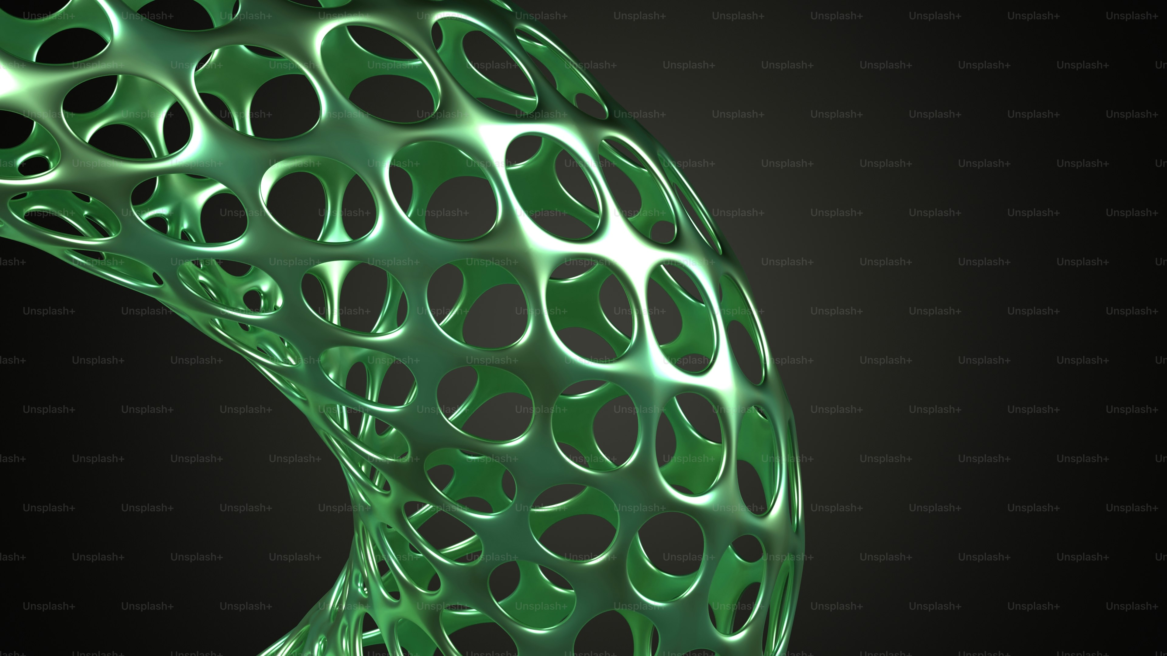 A green abstract object on a black background photo – 3d render Image ...
