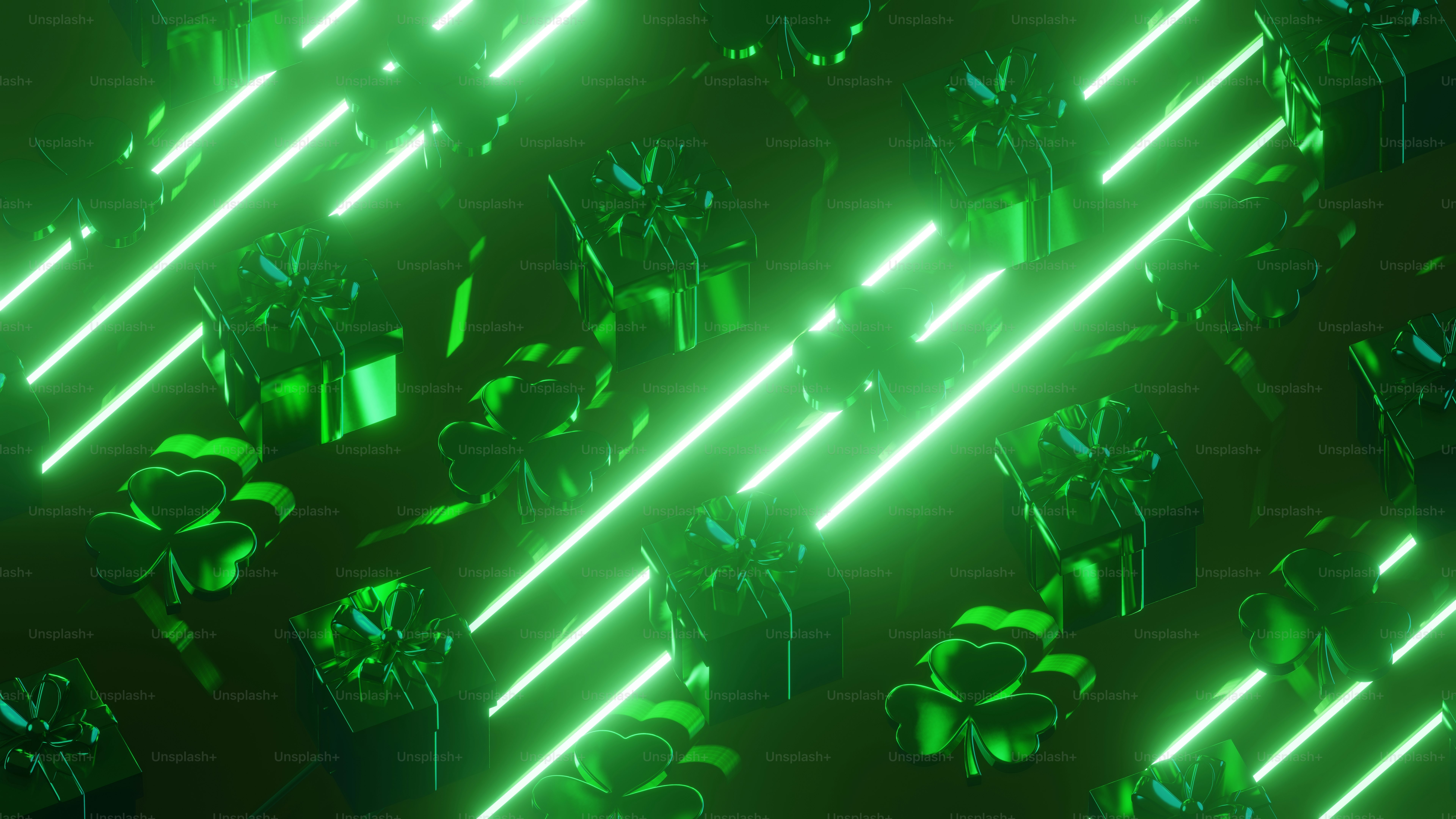 A lot of presents that are glowing green photo – Neon green Image on ...