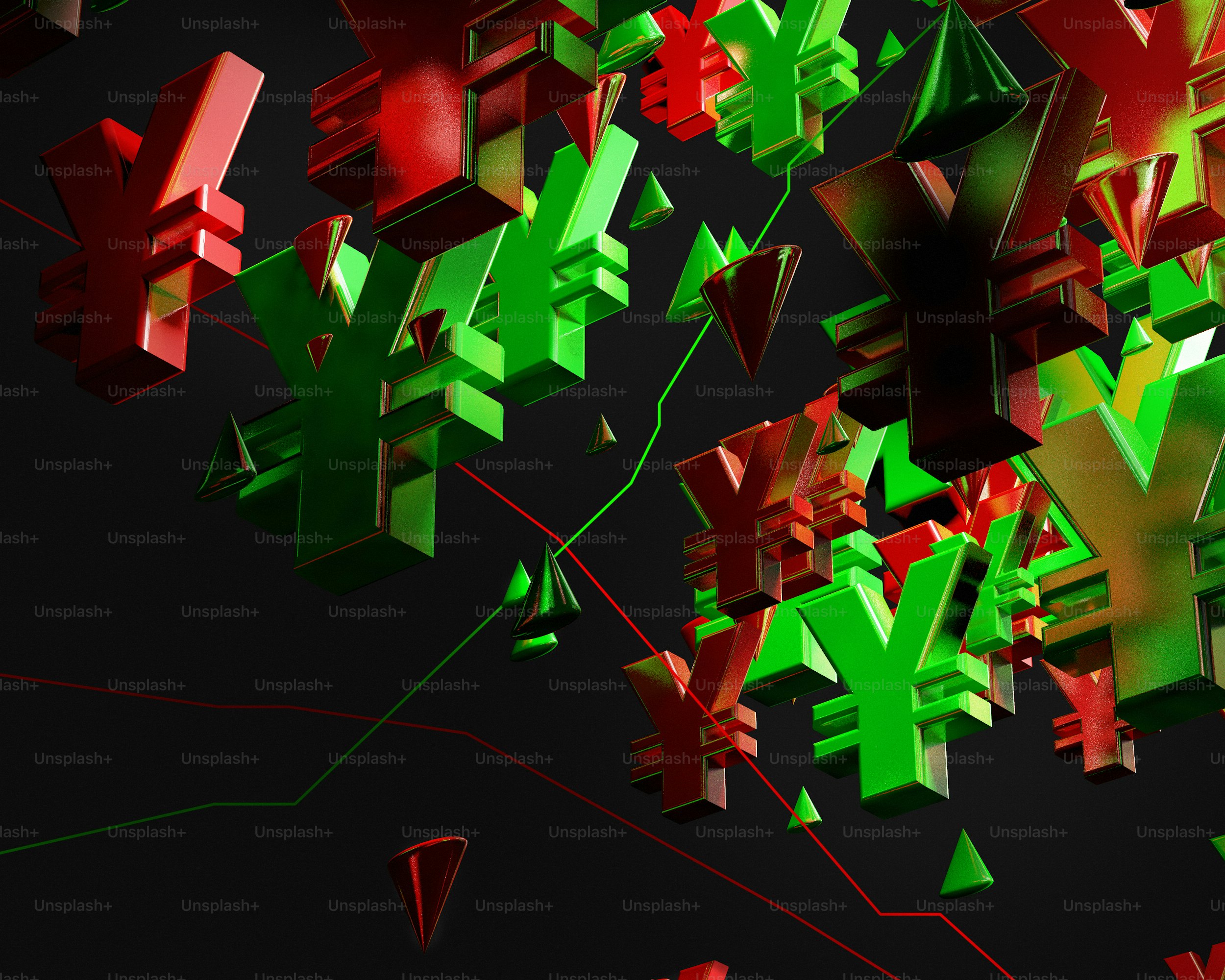 A bunch of green and red objects floating in the air photo – Yen Image ...