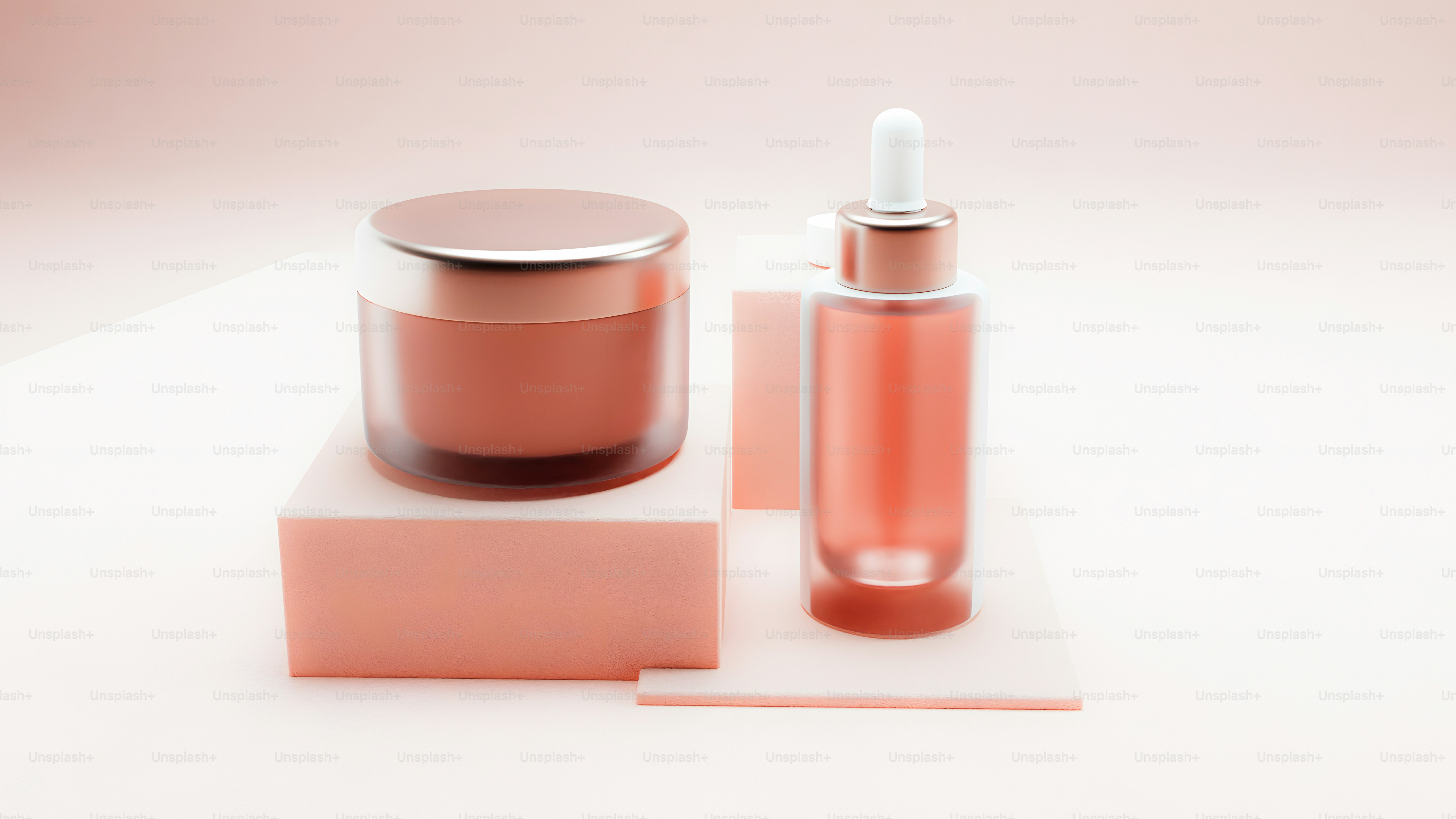 A bottle of lotion and a container of lotion on a white surface photo ...