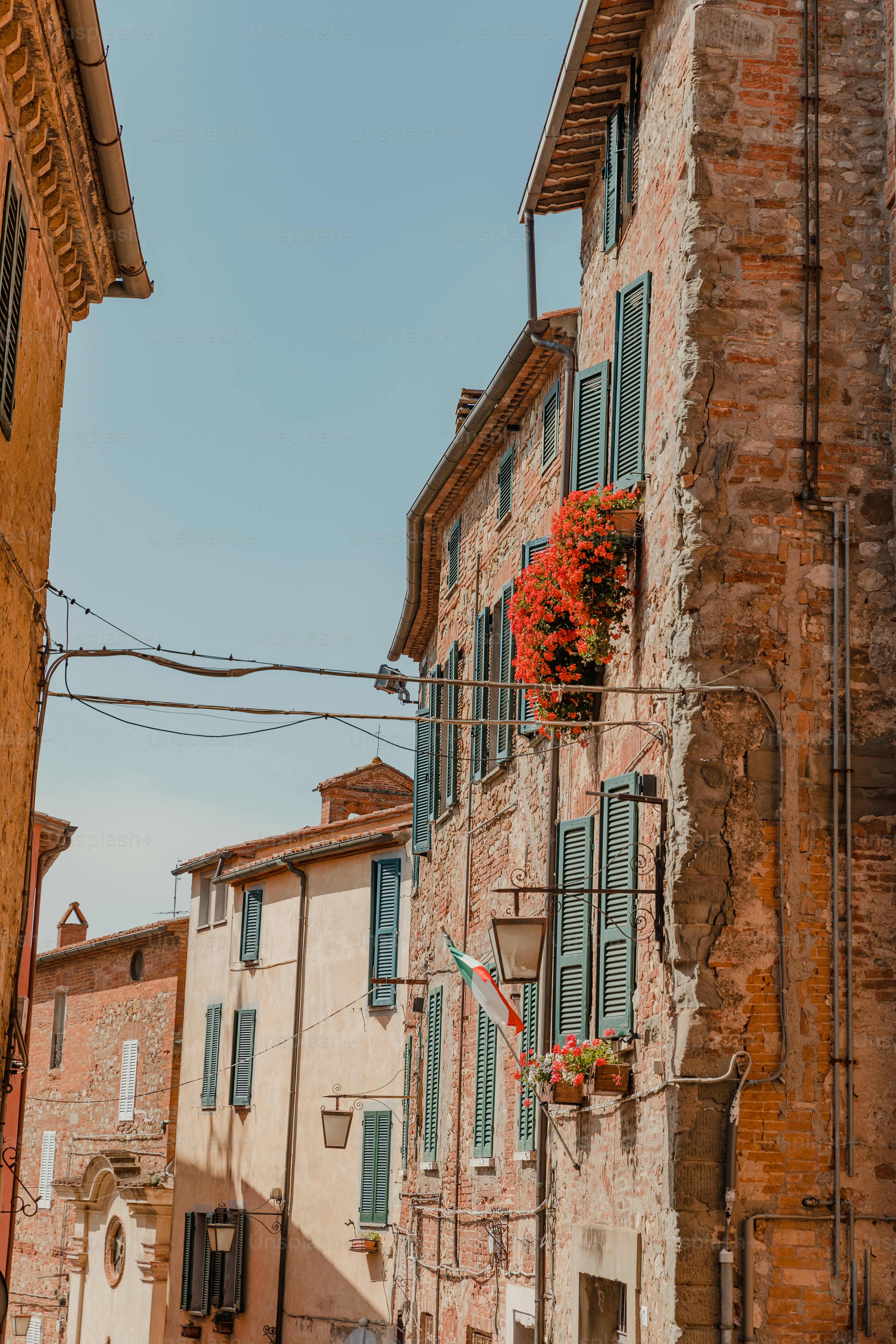 Foto Bunga merah tergantung di jendela sebuah bangunan – Gambar Windows ...