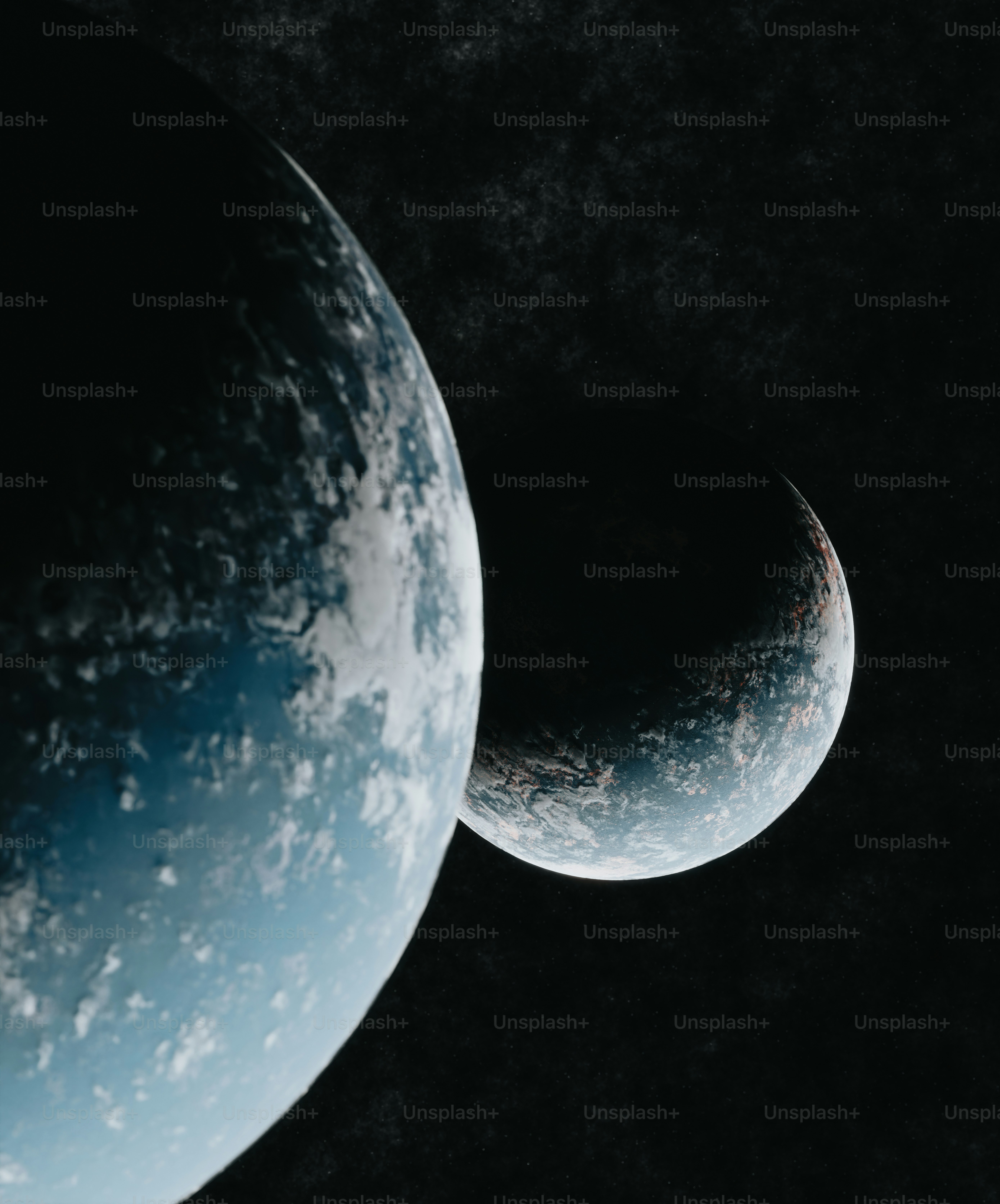 A close up of two planets in the sky photo – Space exploration Image on ...