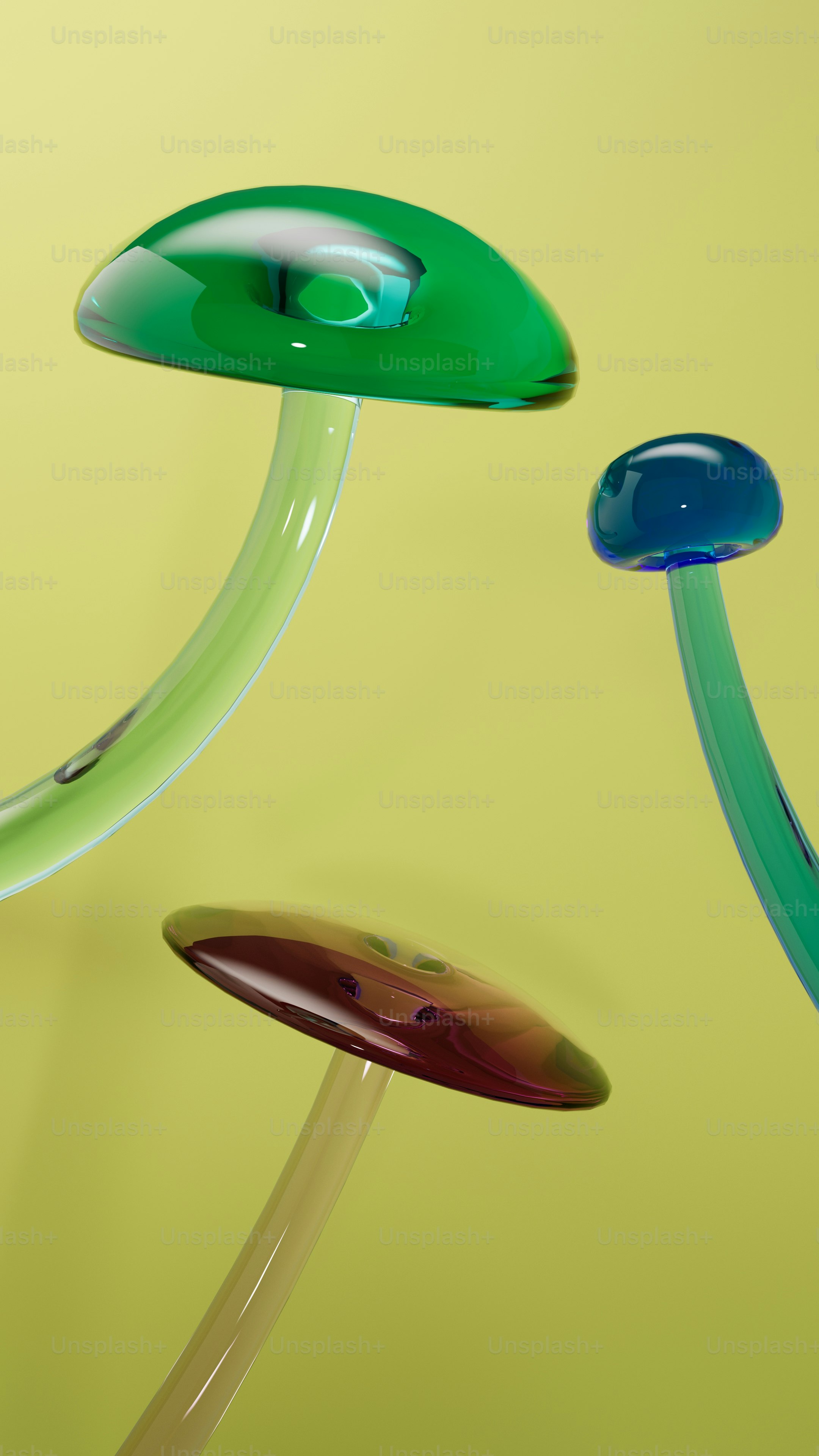 A group of different colored objects on a yellow background photo ...