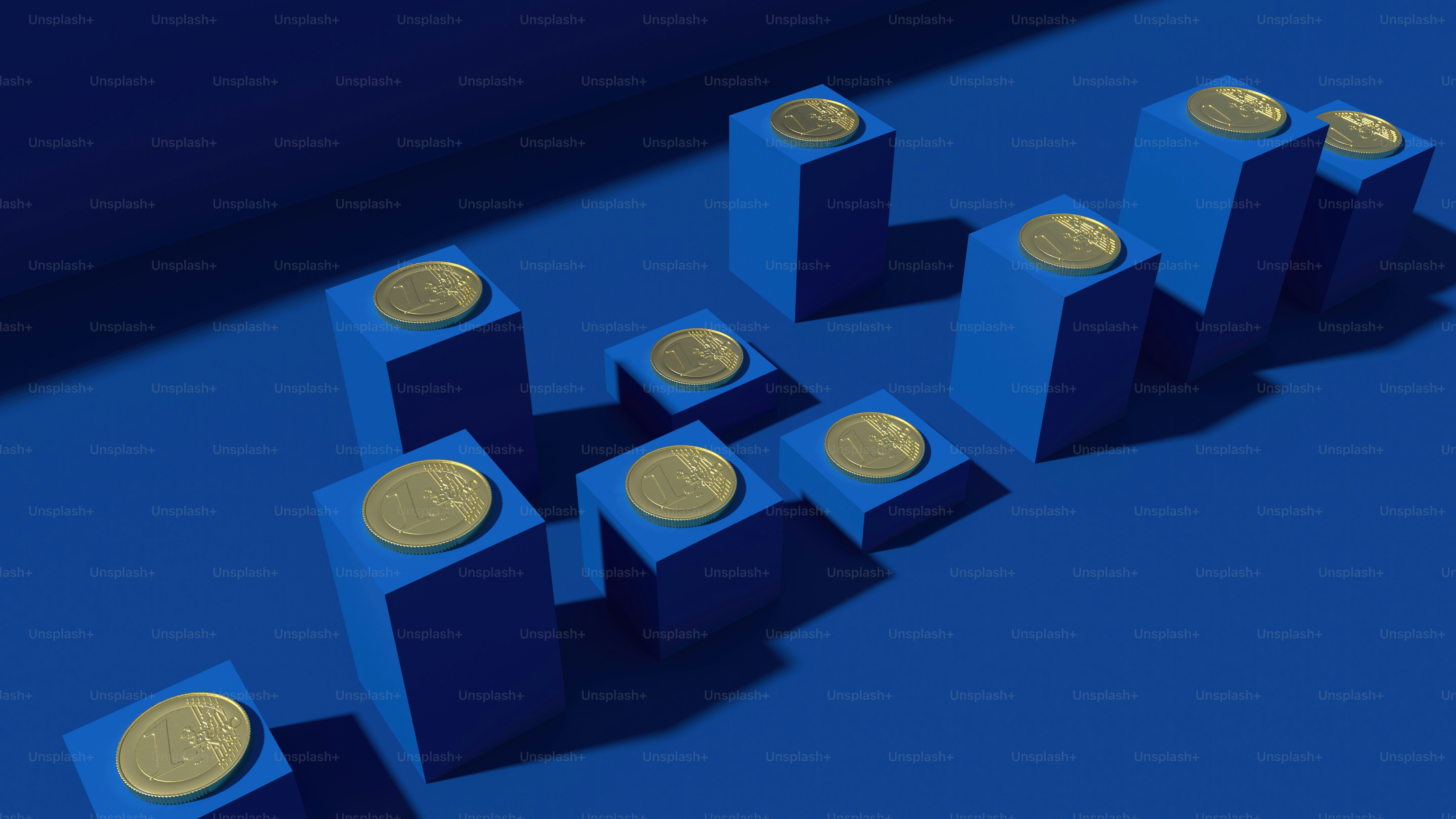 A row of blue blocks with gold coins on them photo – Full hd wallpaper ...