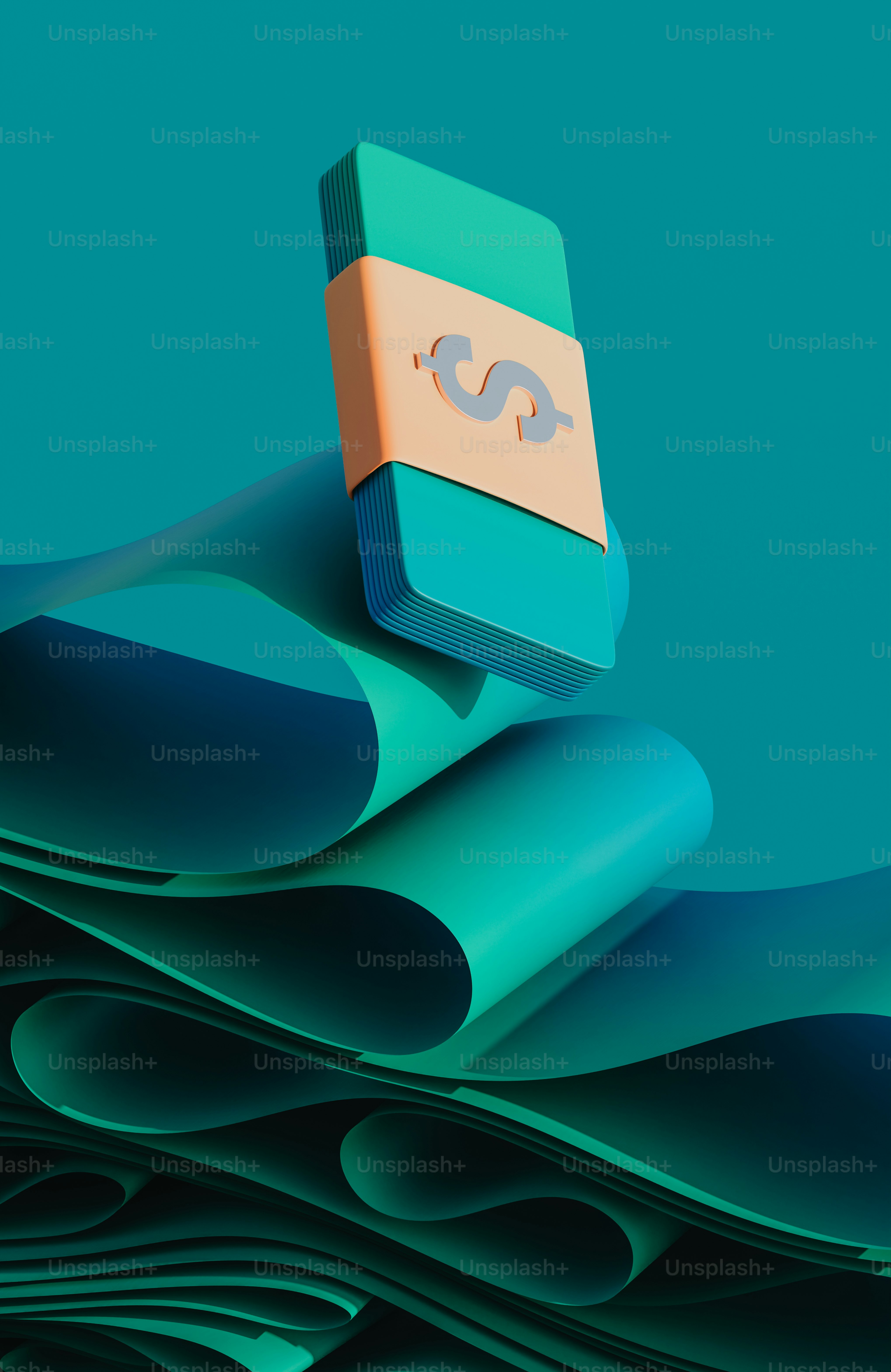 A stack of blue papers with a paper tag on top of it photo – Usd Image ...