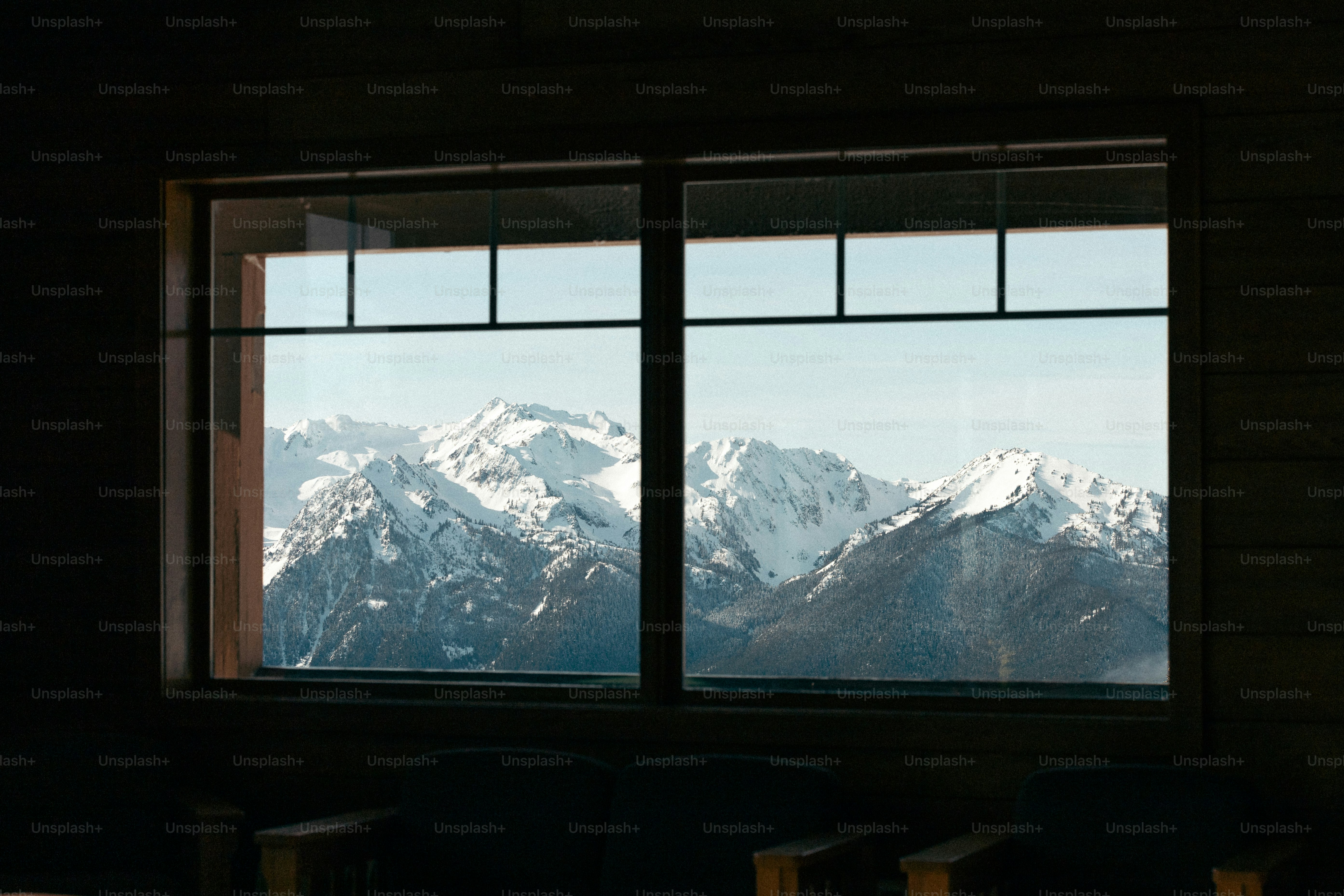 A window with a view of a snowy mountain range photo – Windows Image on ...