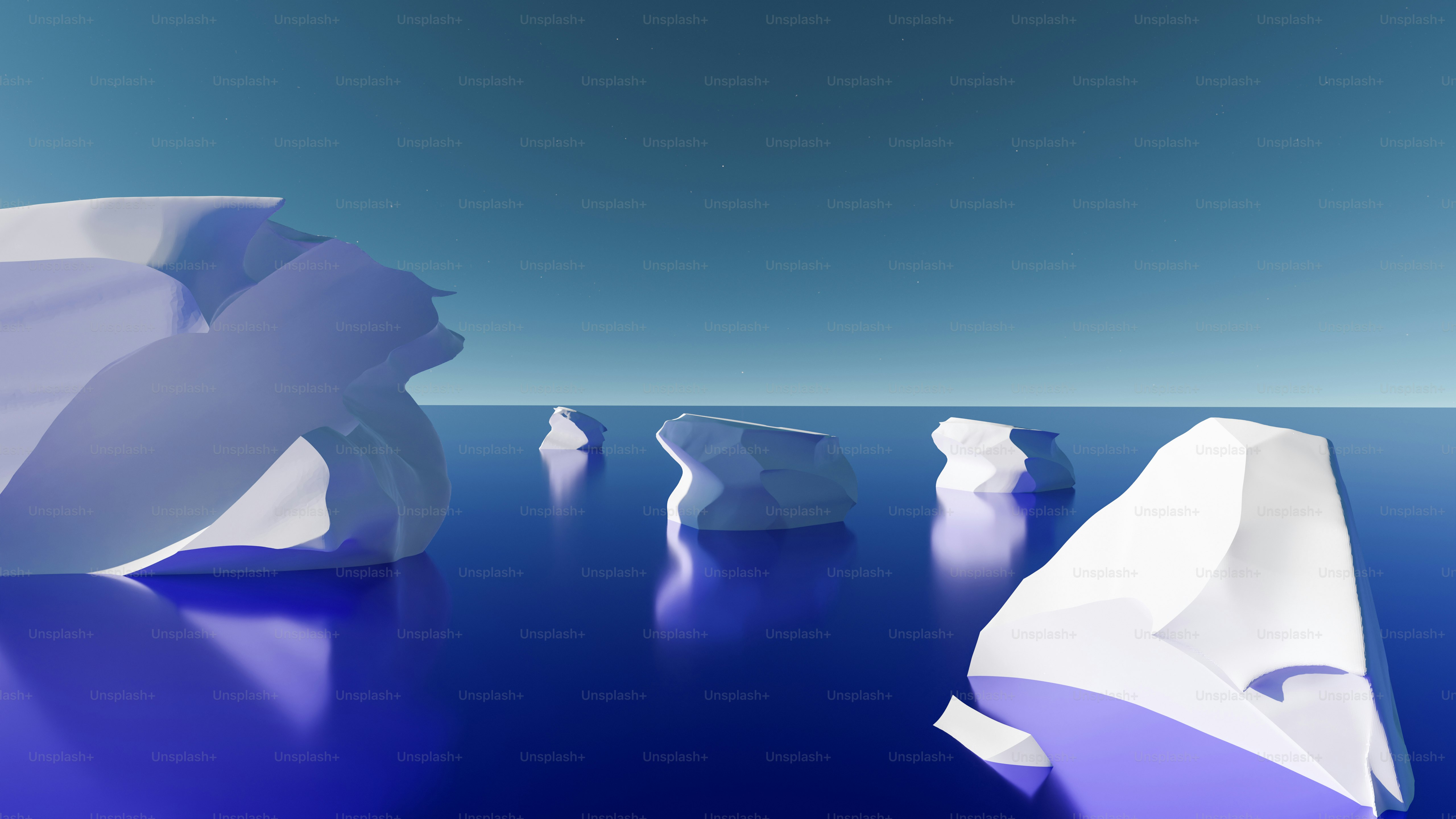 A group of icebergs floating on top of a body of water photo – Iceberg ...
