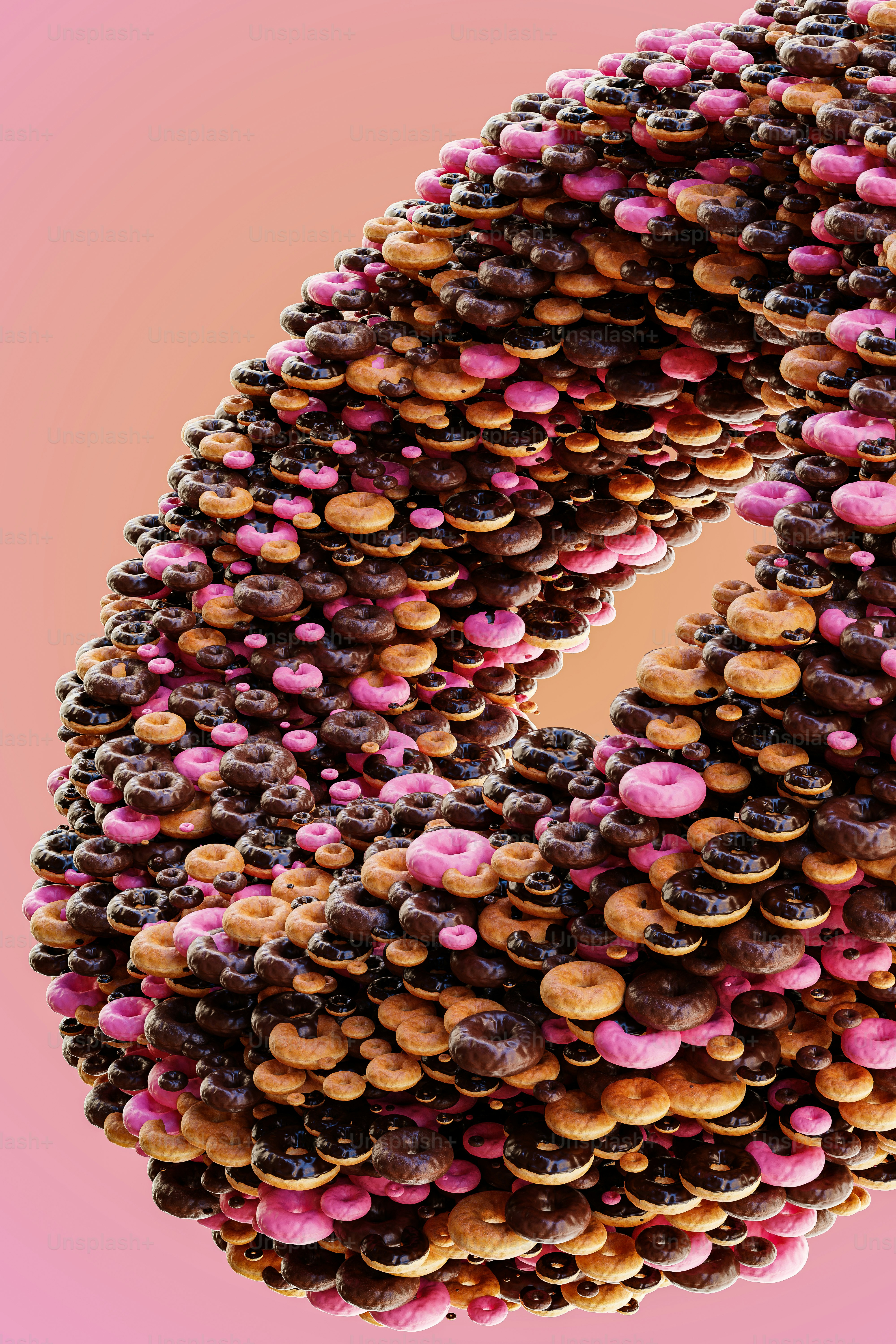 A large number of donuts arranged in the shape of a number photo ...