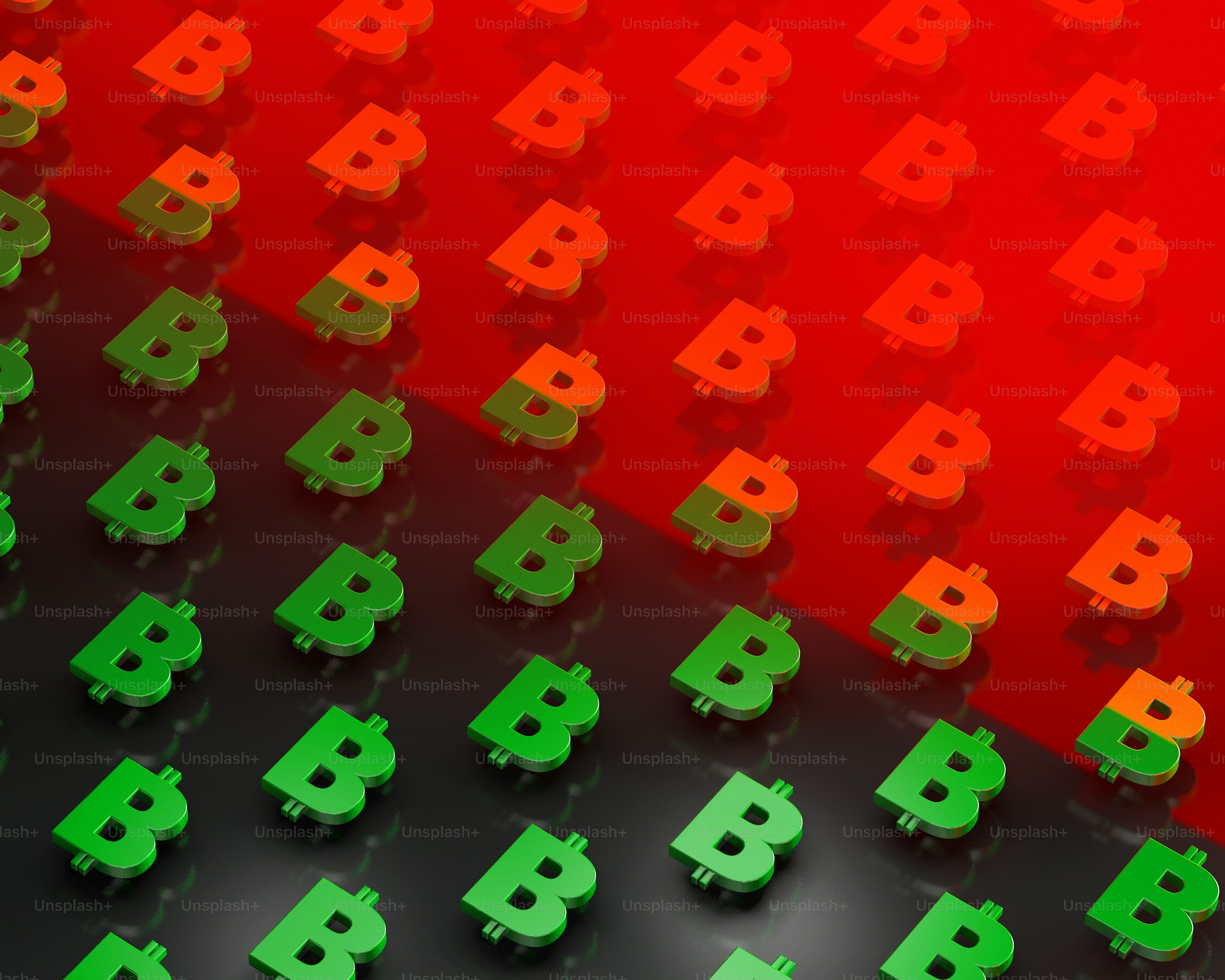 A red and green background with a lot of bitcoins photo – Bitcoin Image ...