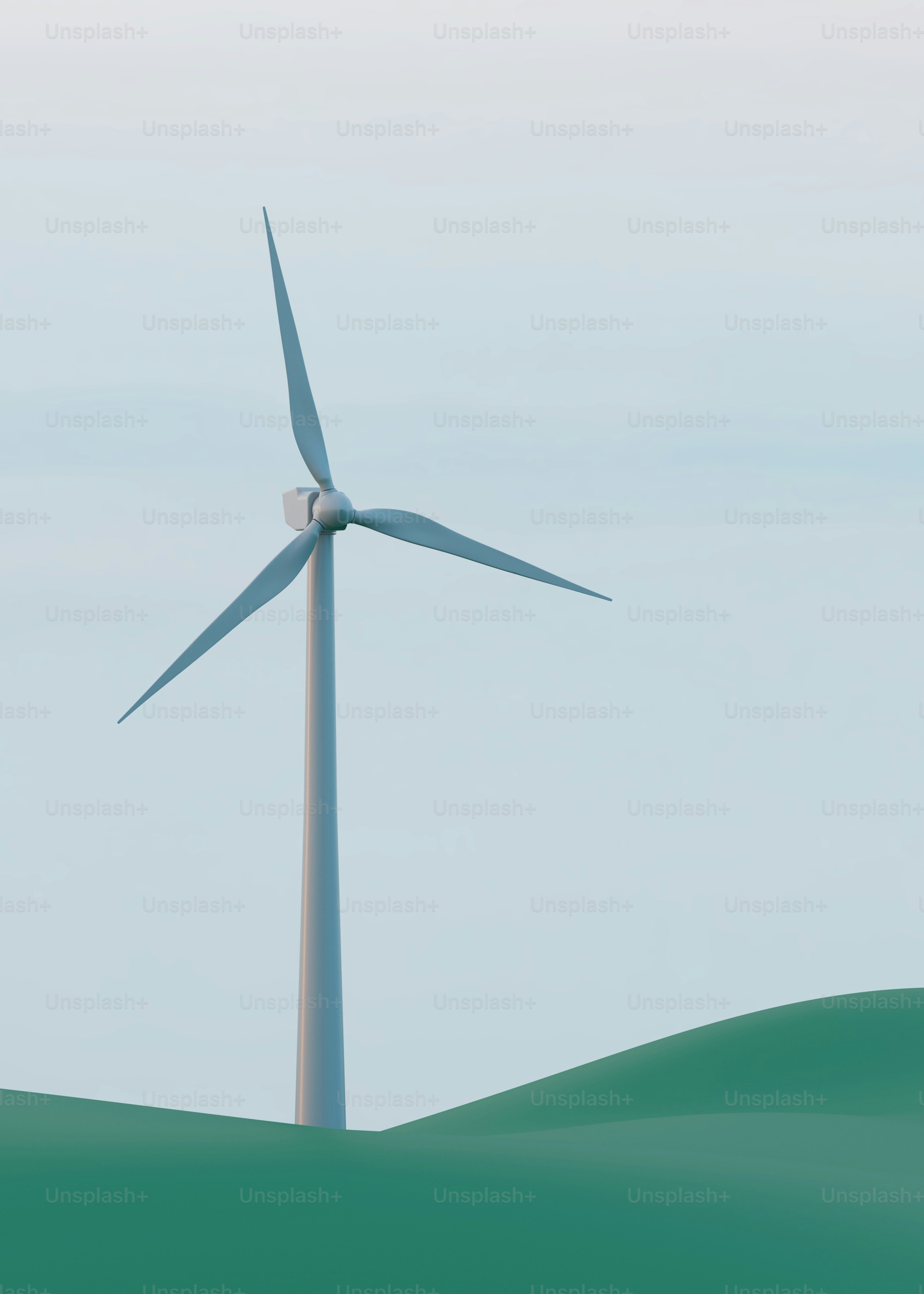 A wind turbine in the middle of a green field photo – 3d render Image ...