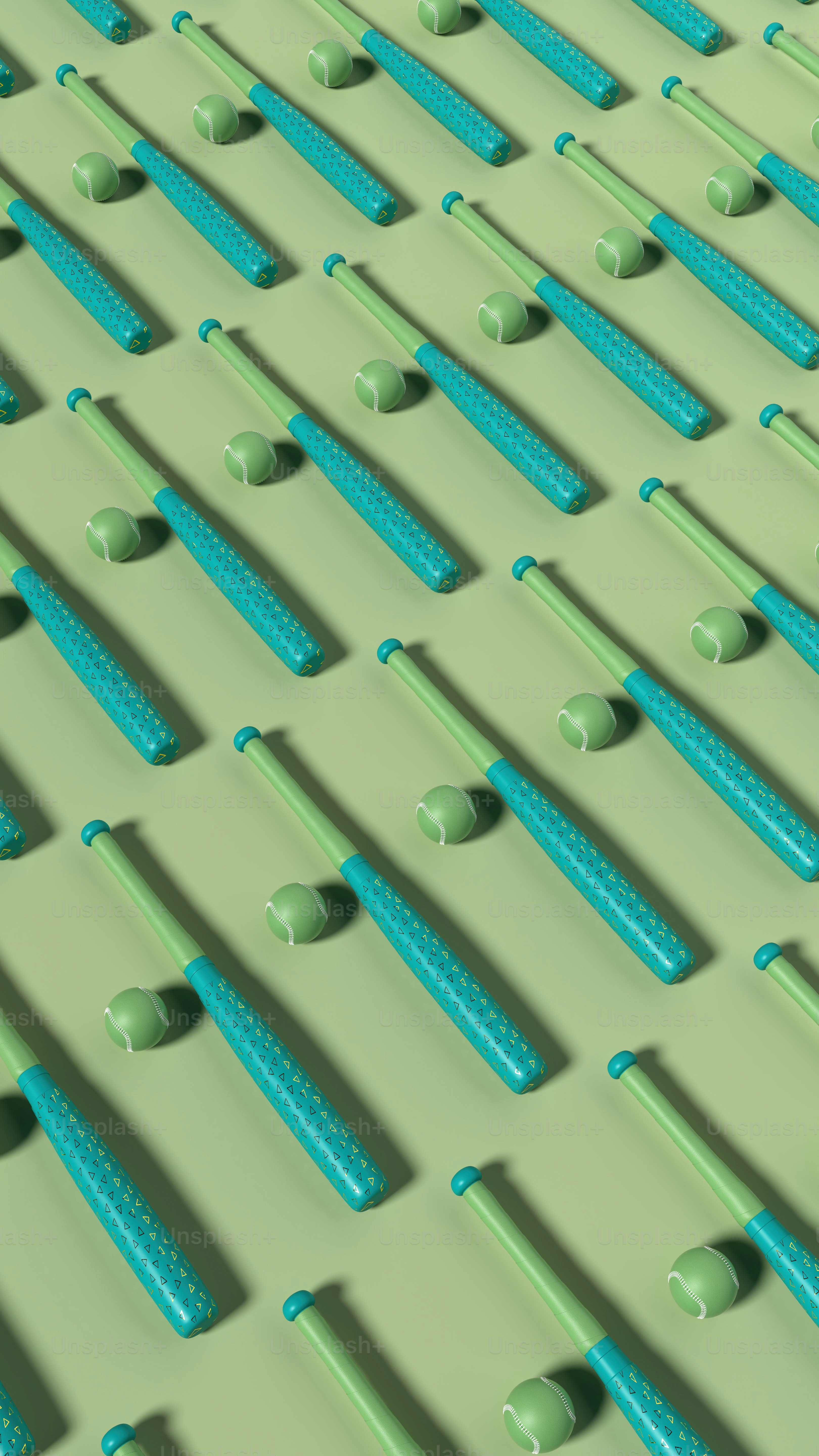 A group of blue toothbrushes sitting on top of a green surface photo ...