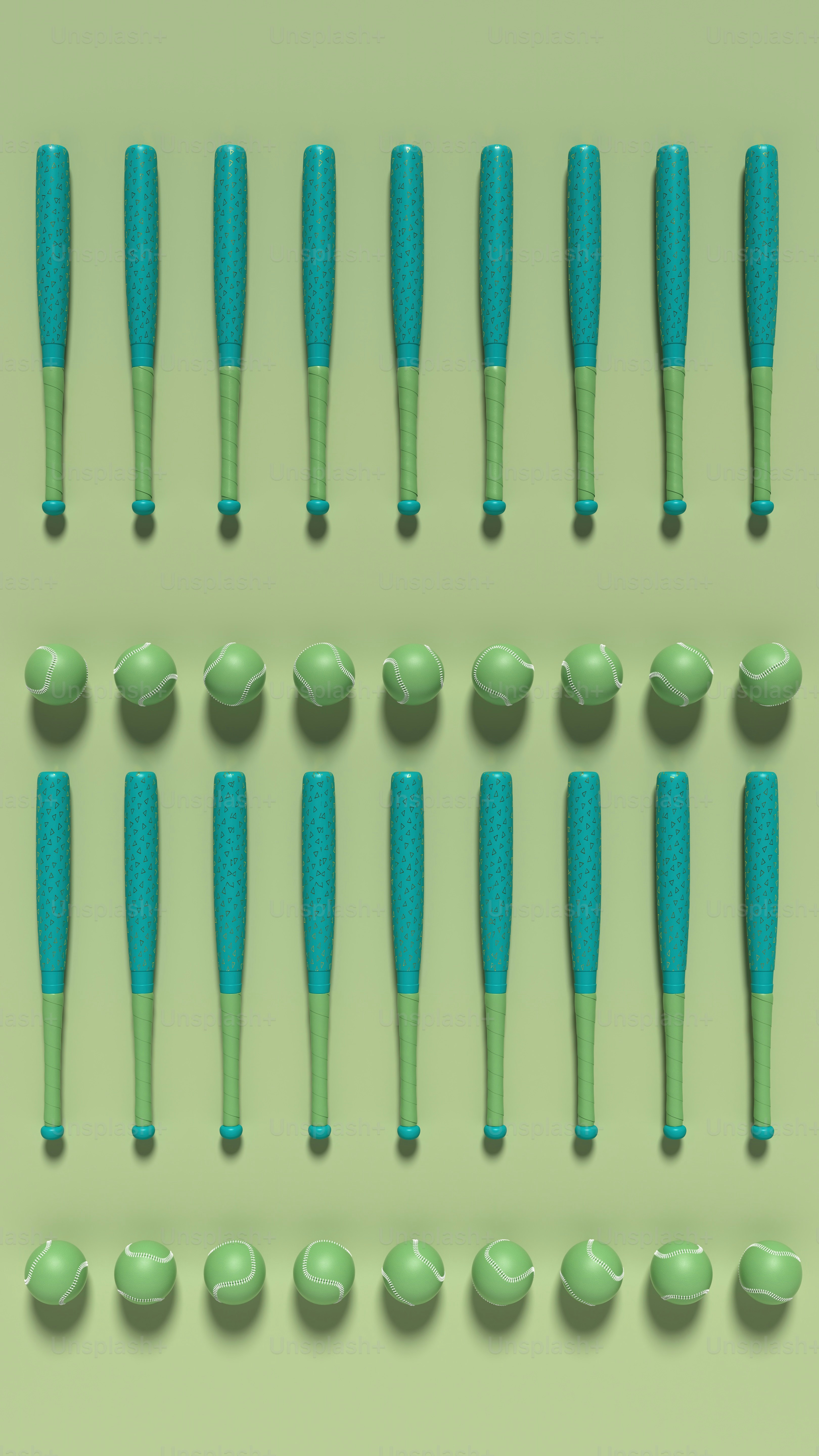 A group of blue and green toothbrushes on a green background photo ...