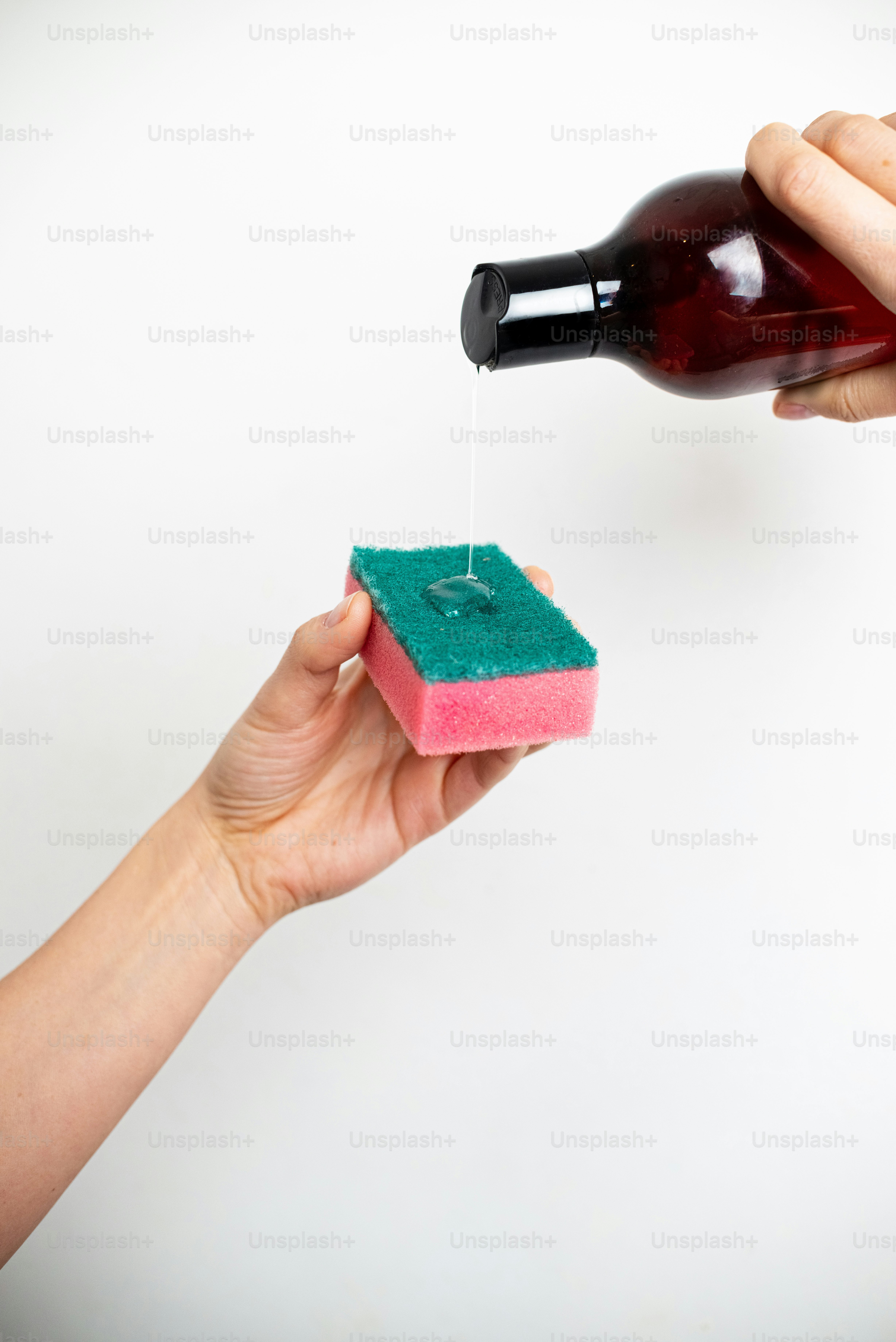 A hand holding a sponge and a bottle of wine photo – Cleaning Image on ...