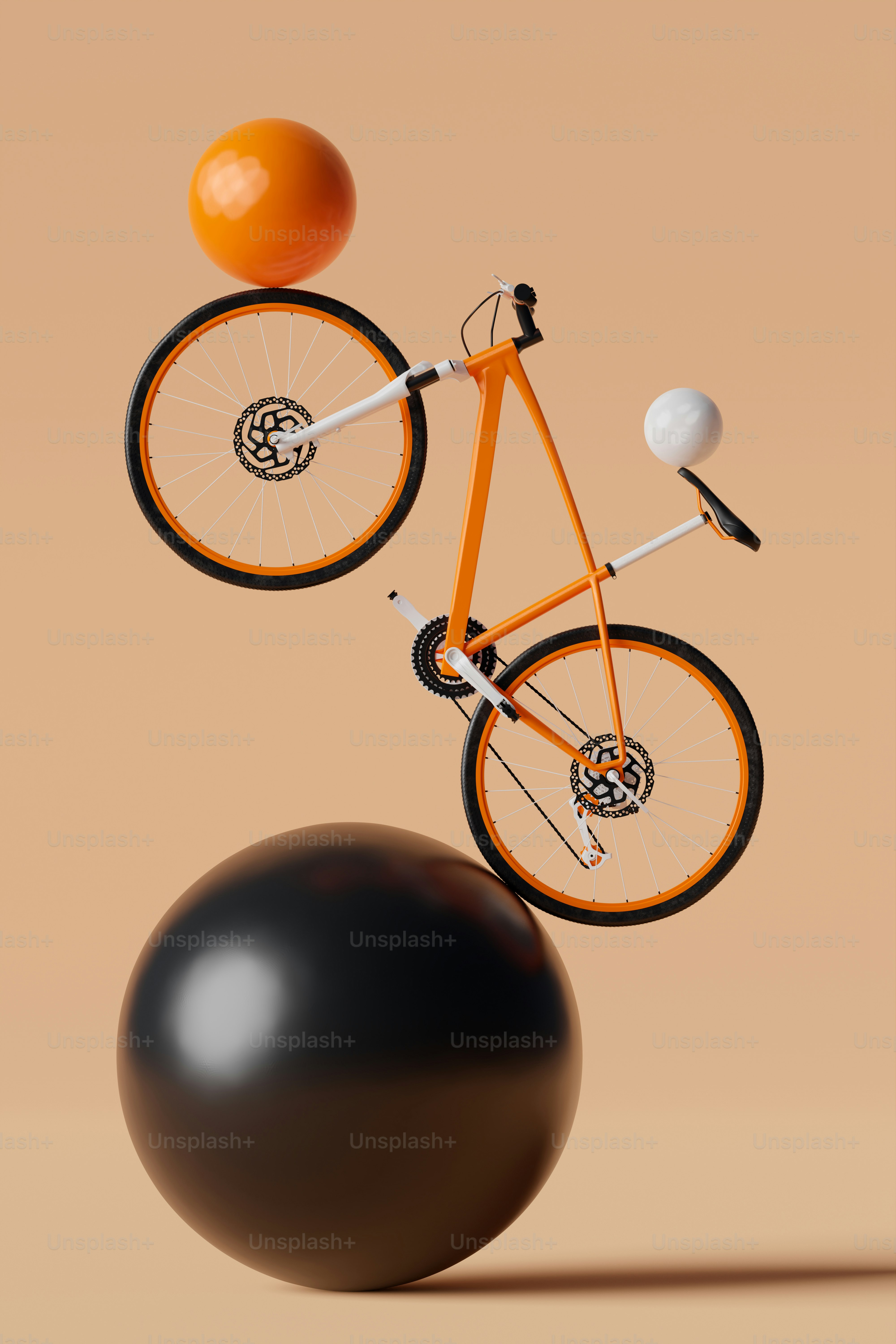 An orange bike with black spokes on a tan background photo – Ktm bike ...