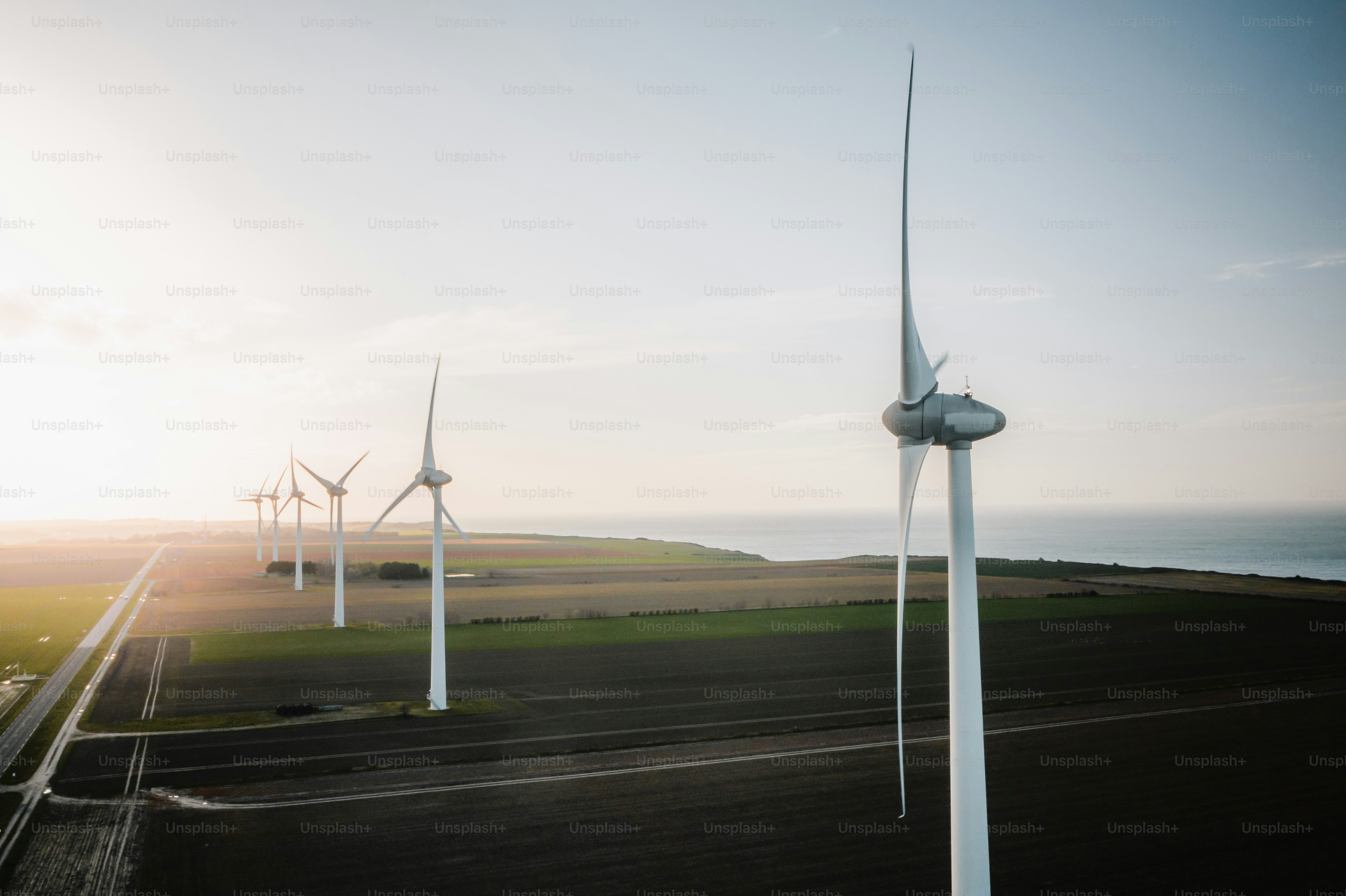 An aerial view of a wind farm in the country photo – Solar Image on ...