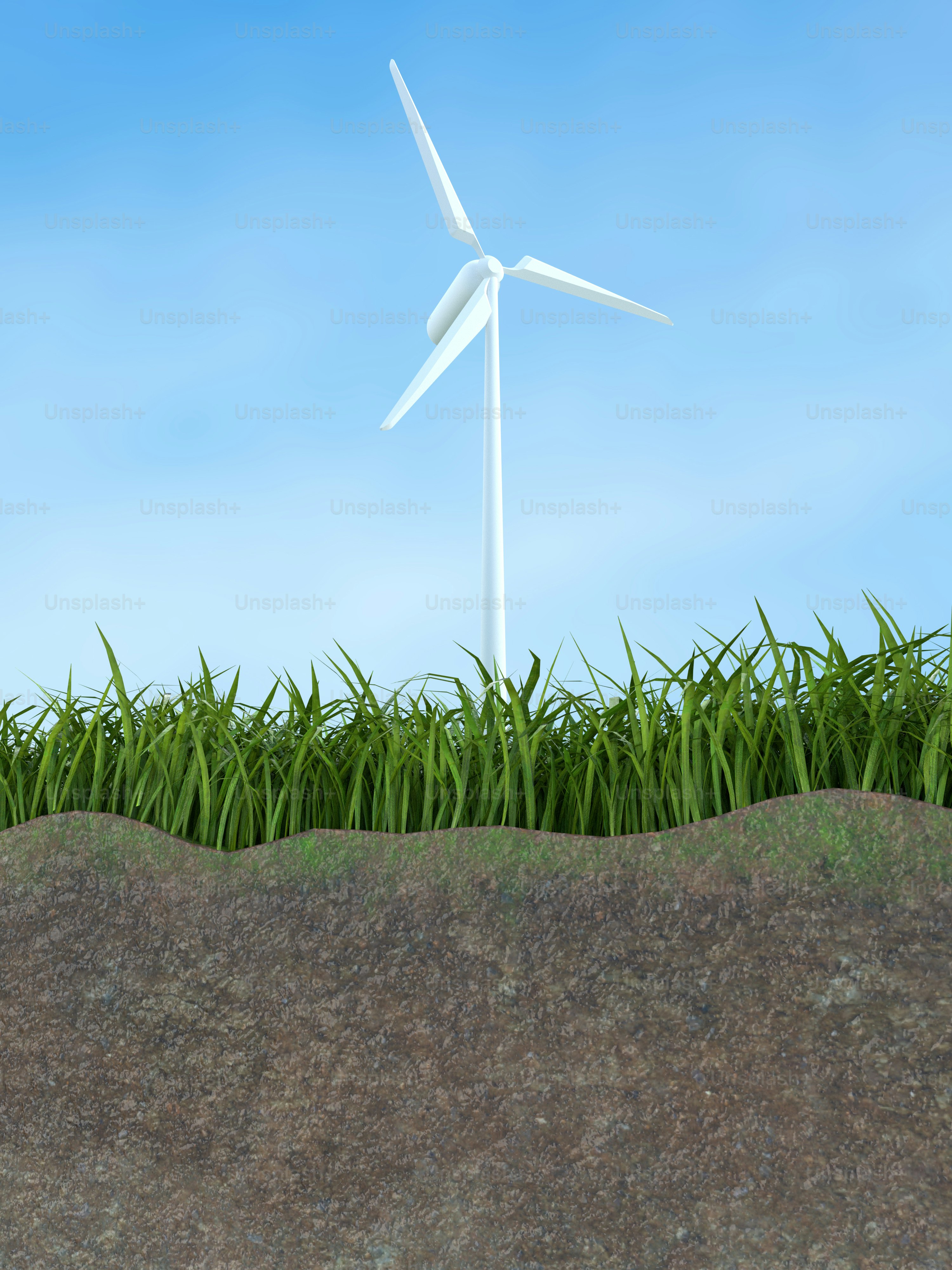 A wind turbine in the middle of a field of grass photo – Background ...