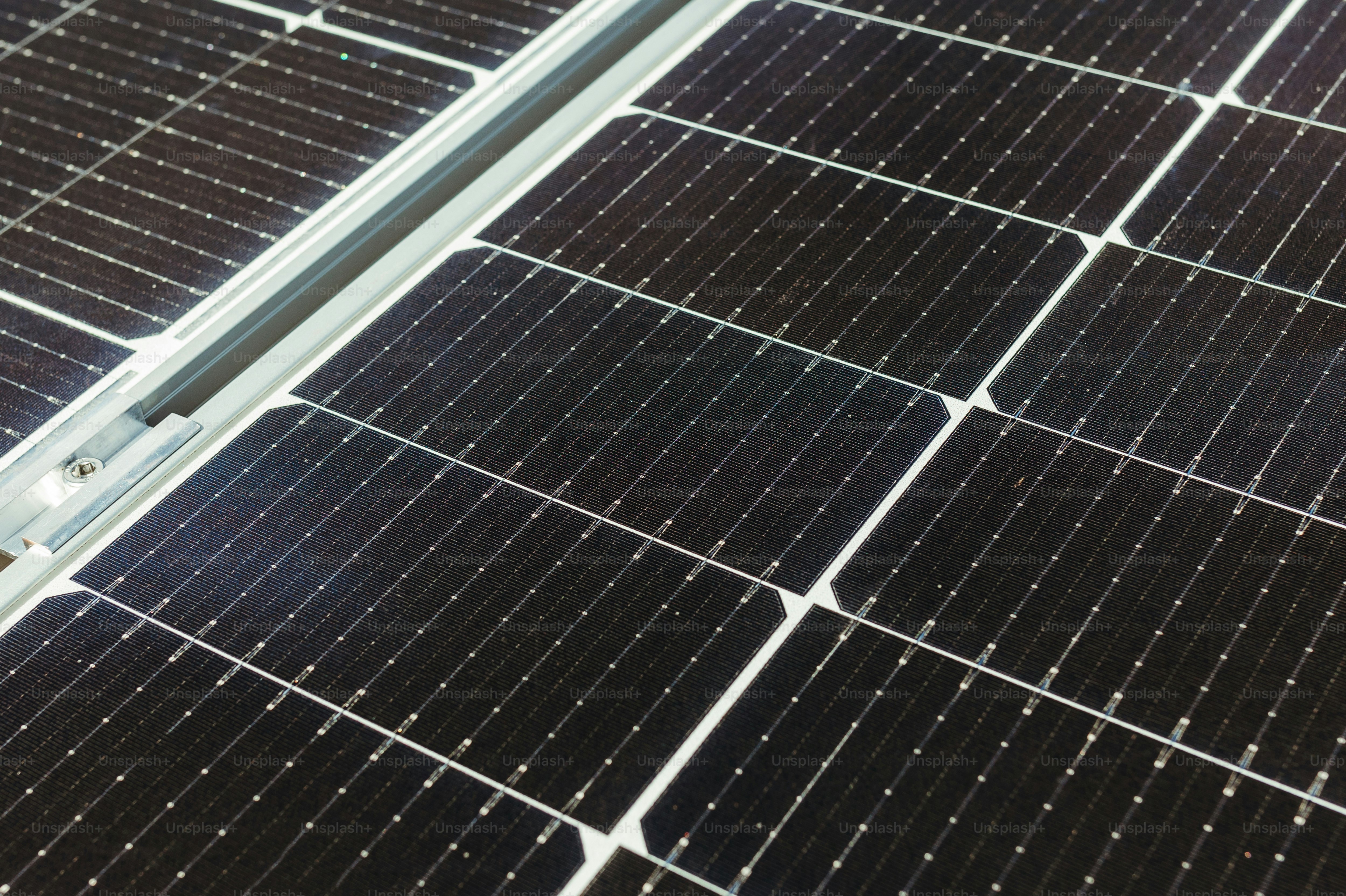 A close up of a bunch of solar panels photo – Renewable energy Image on ...