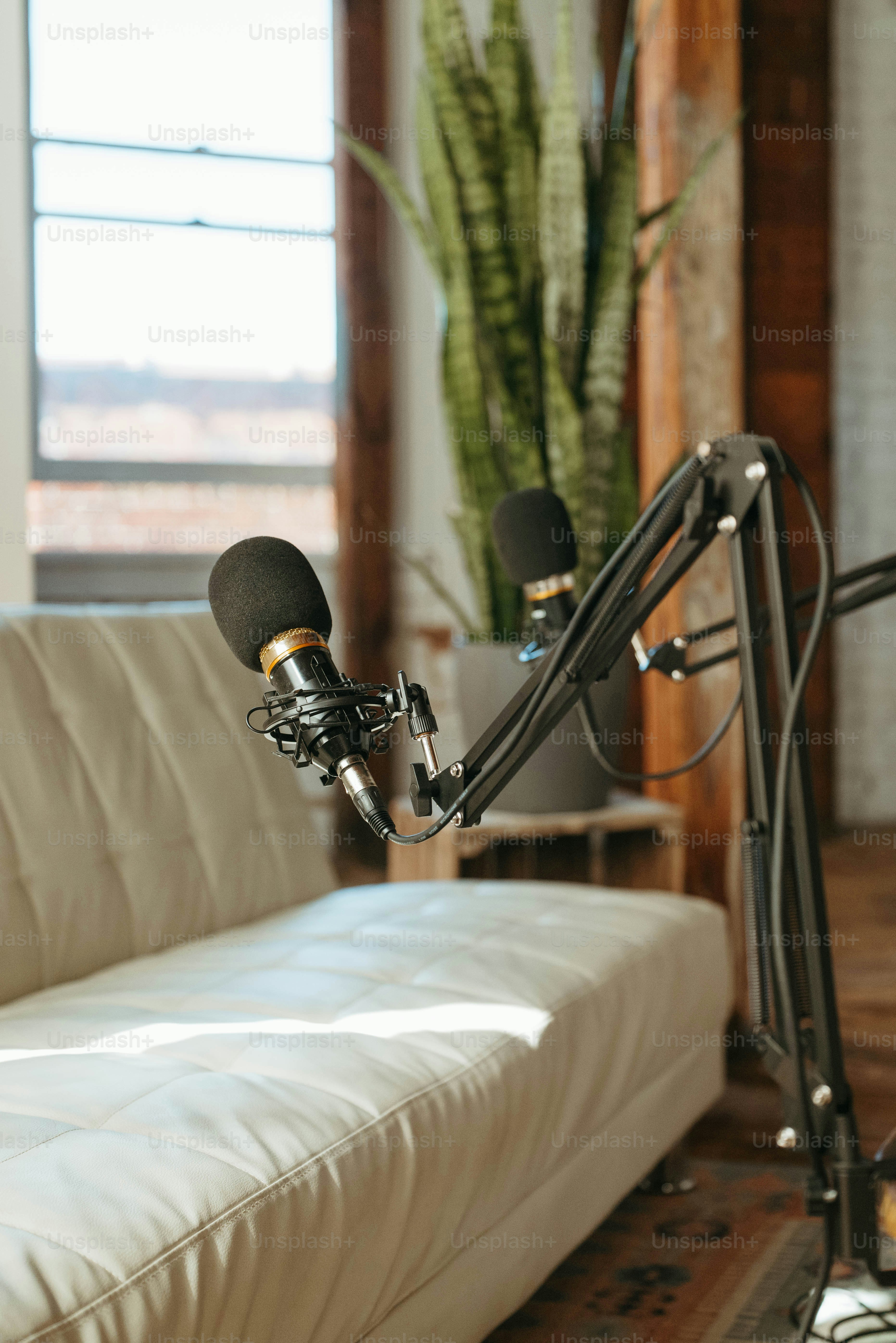 A couch with a microphone attached to it photo – Micrófono Image on ...