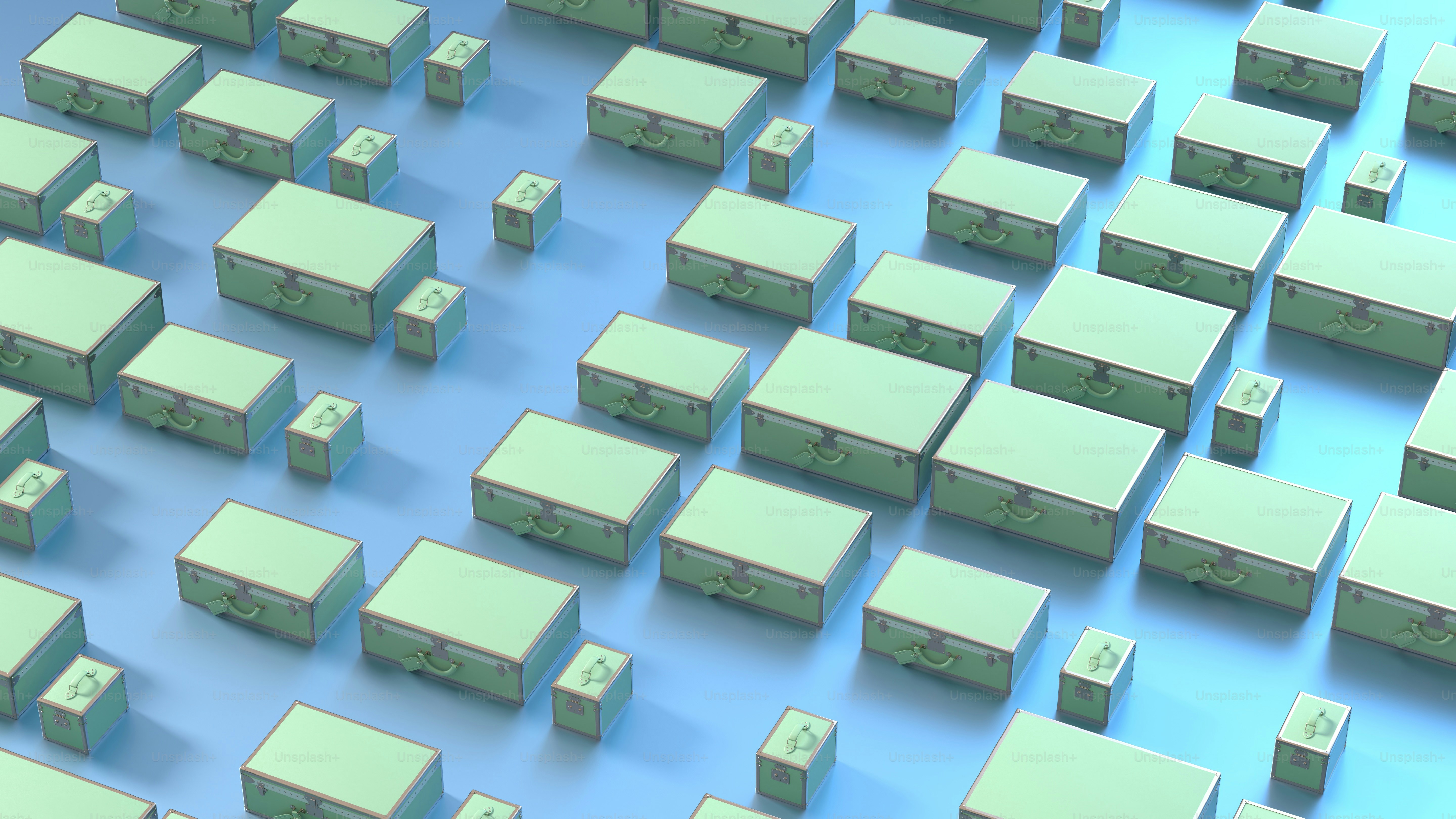 A bunch of boxes that are on a blue surface photo – Render Image on ...