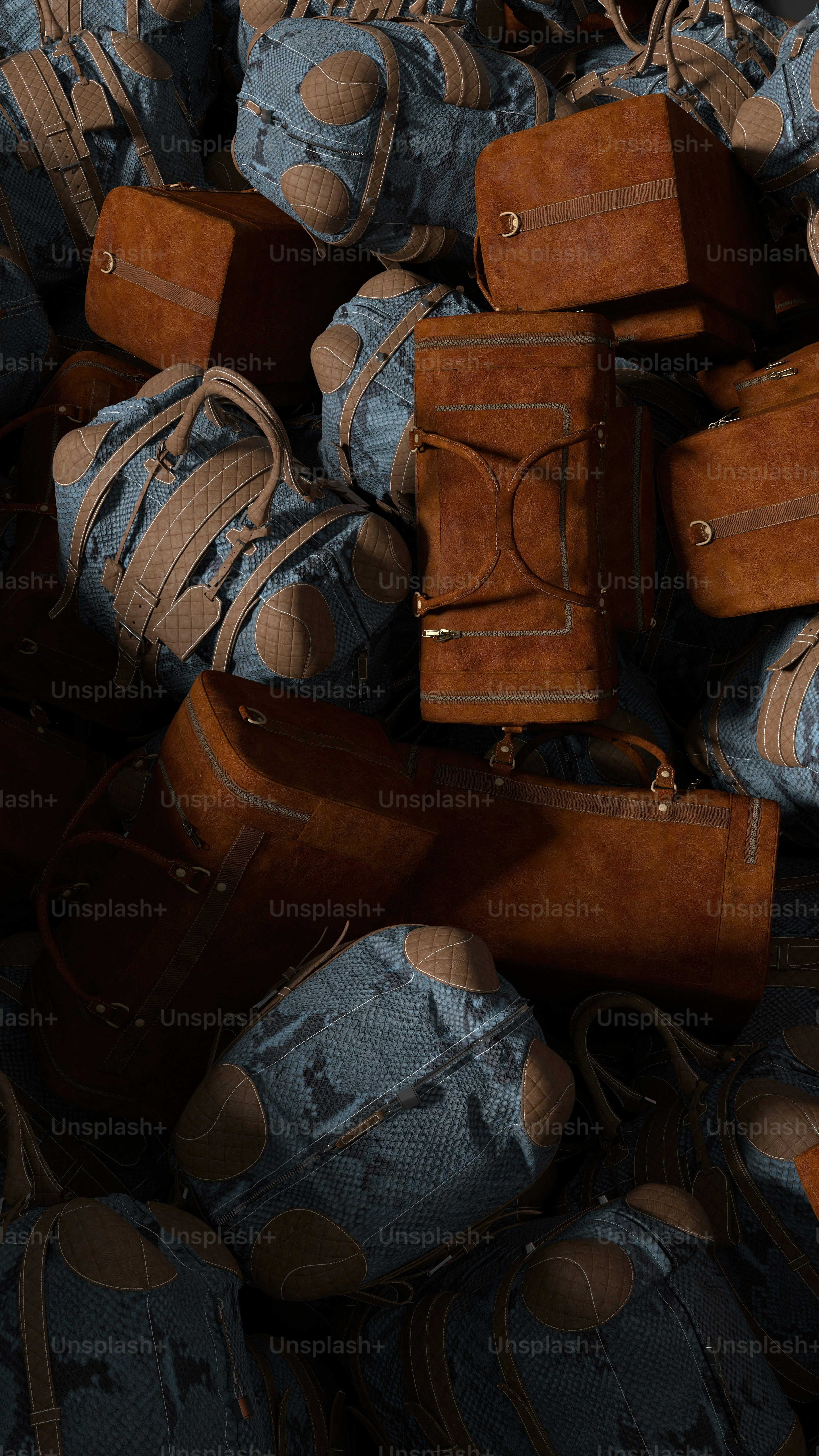 A pile of old suitcases piled on top of each other photo – Render Image ...