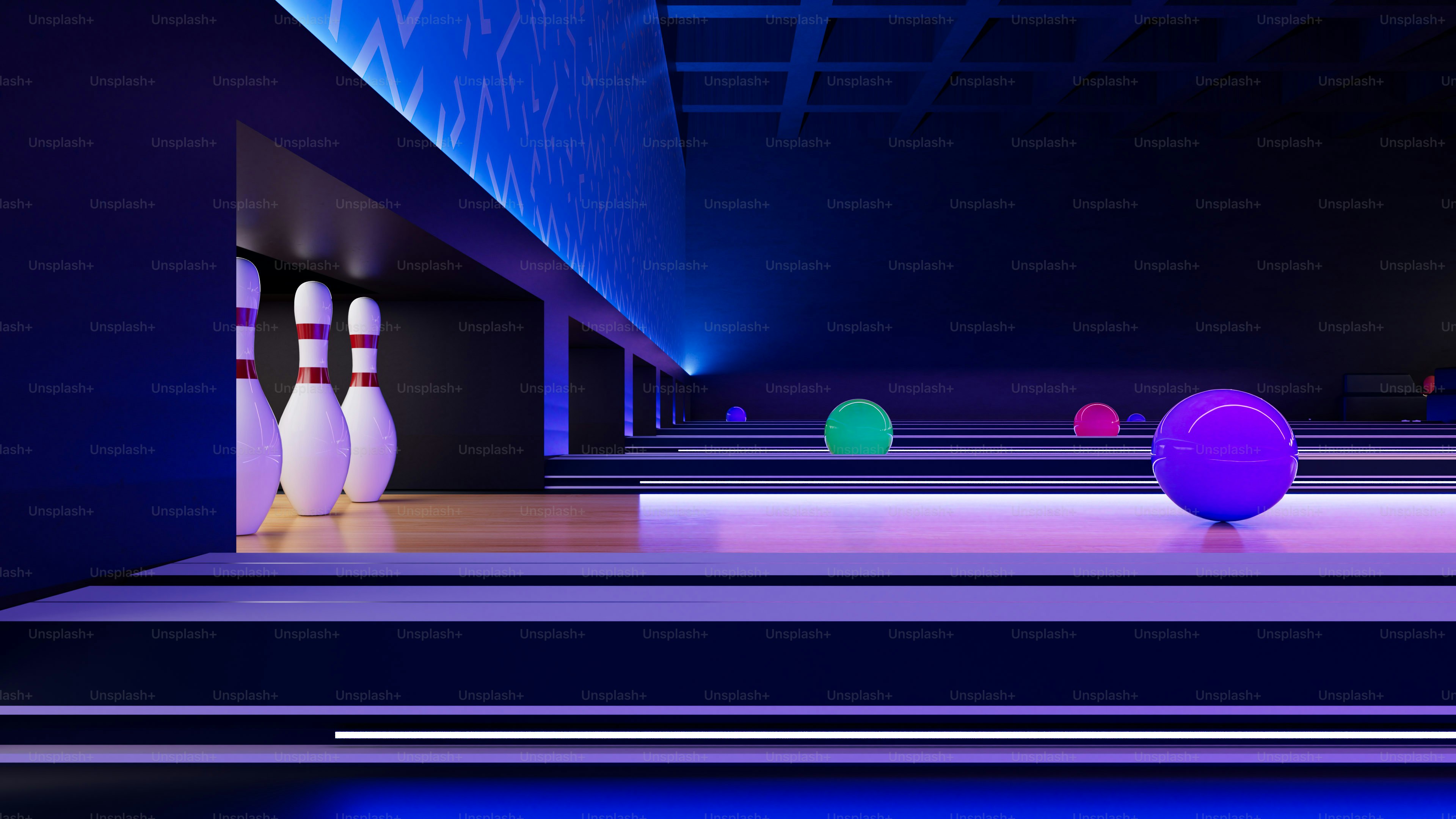 A bowling alley filled with bowling balls and bowling pins photo ...