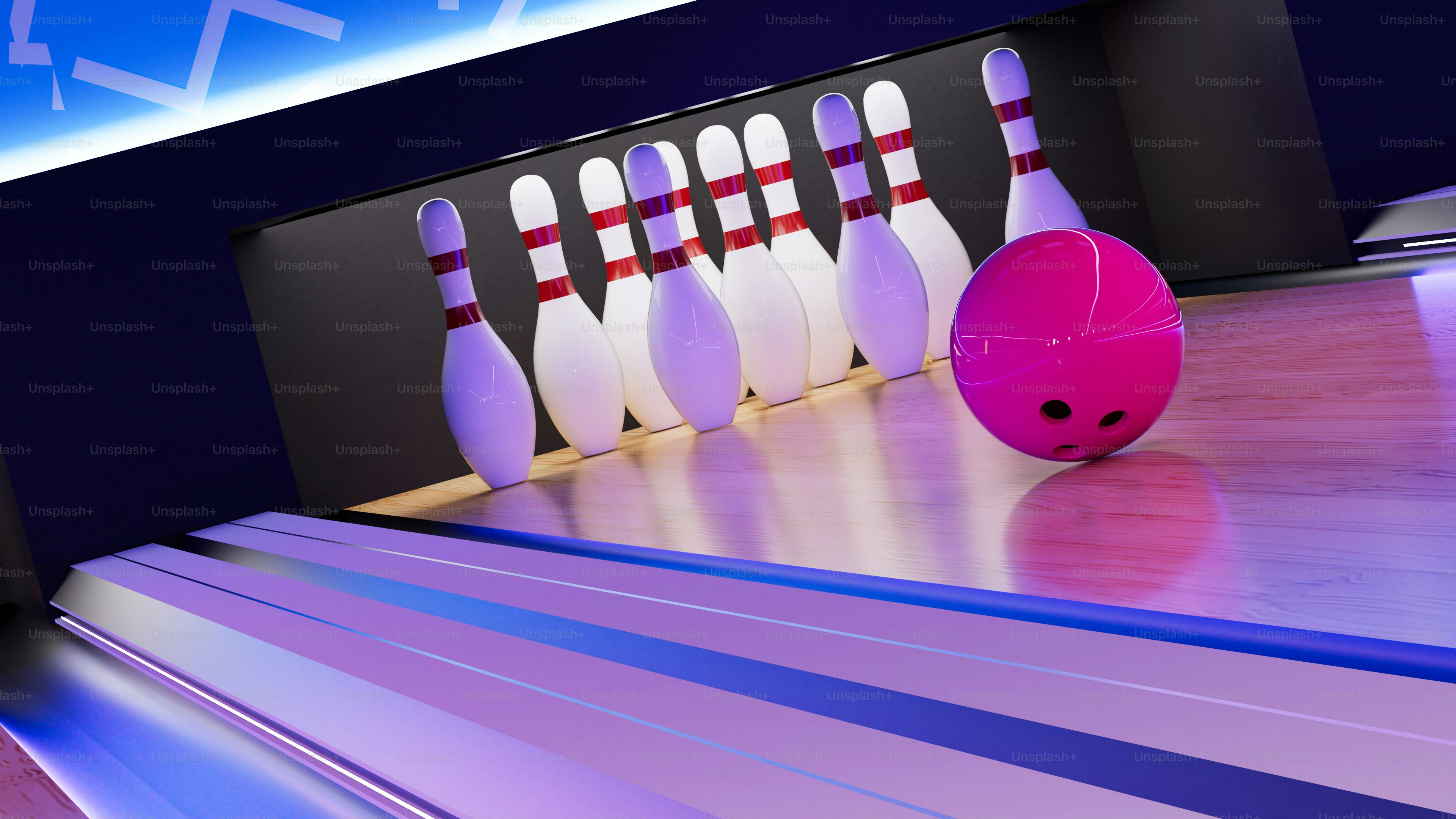 A bowling ball and a bowling pin on a bowling alley photo – Bowling ...