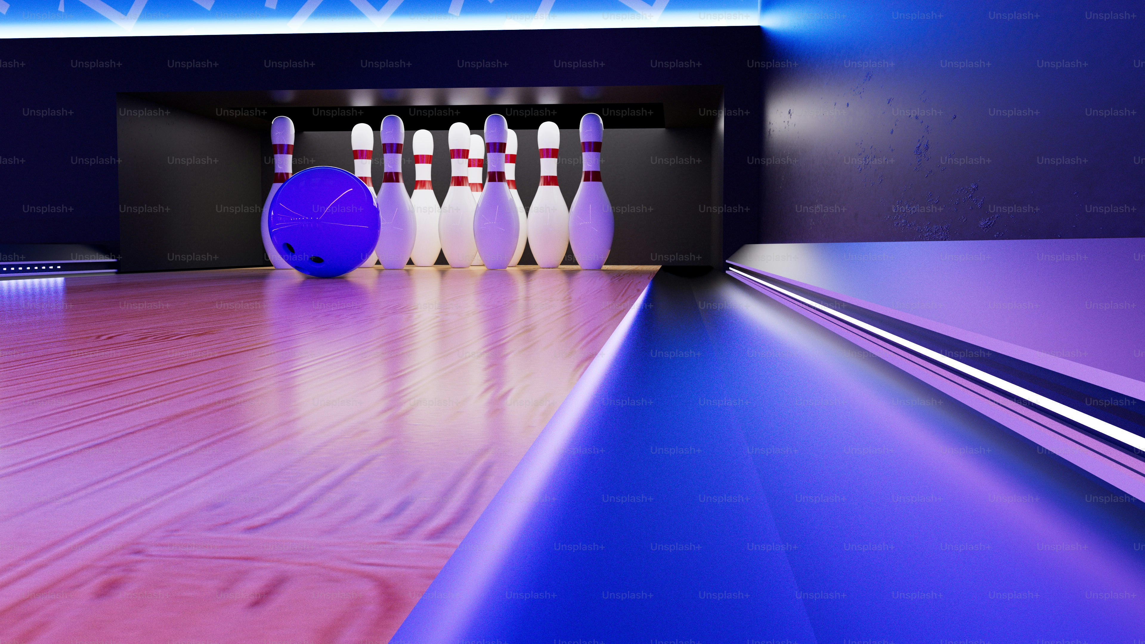 A bowling alley with bowling pins and a bowling ball photo – Bowling ...