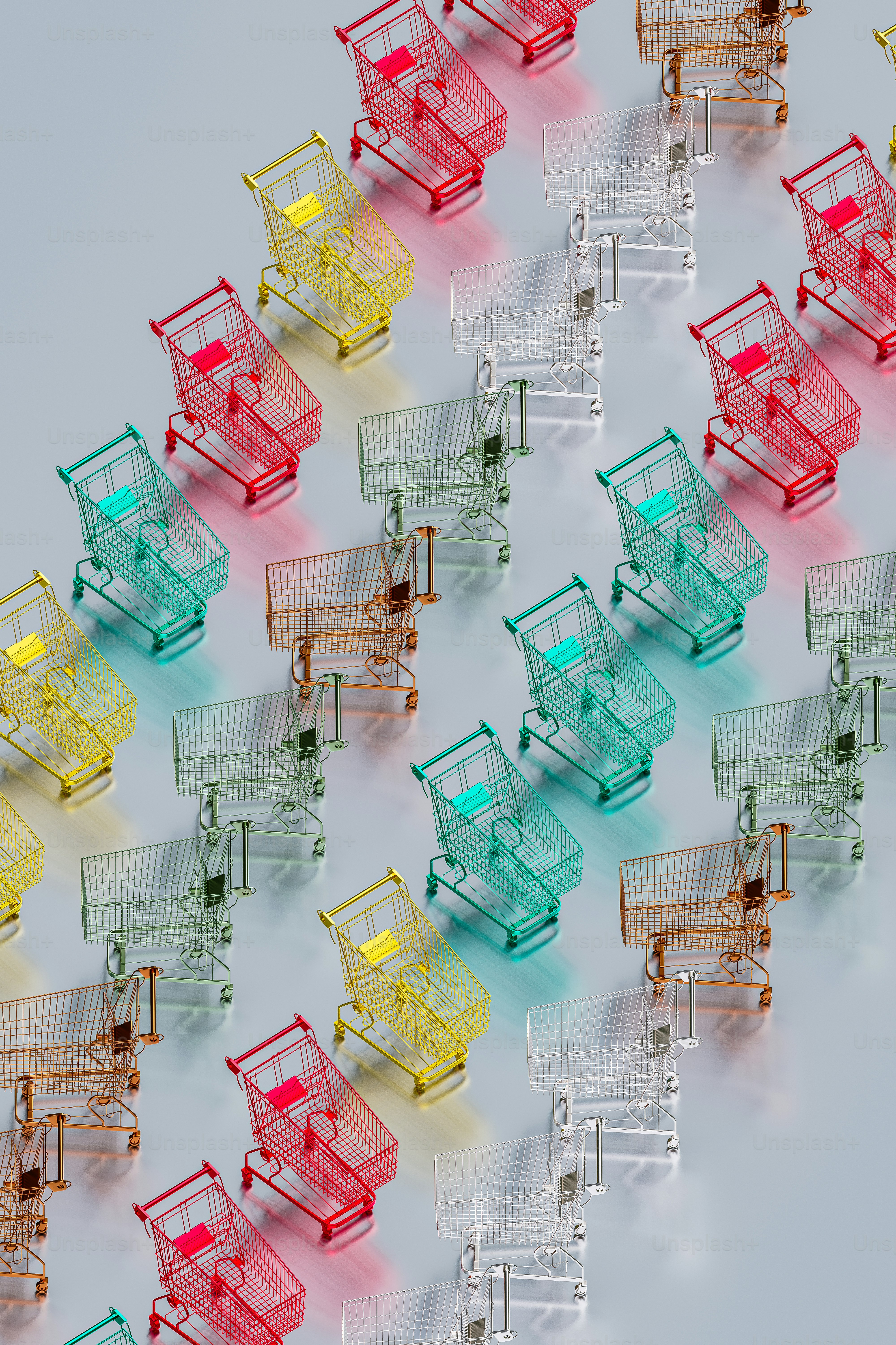 A group of miniature shopping carts sitting next to each other photo ...