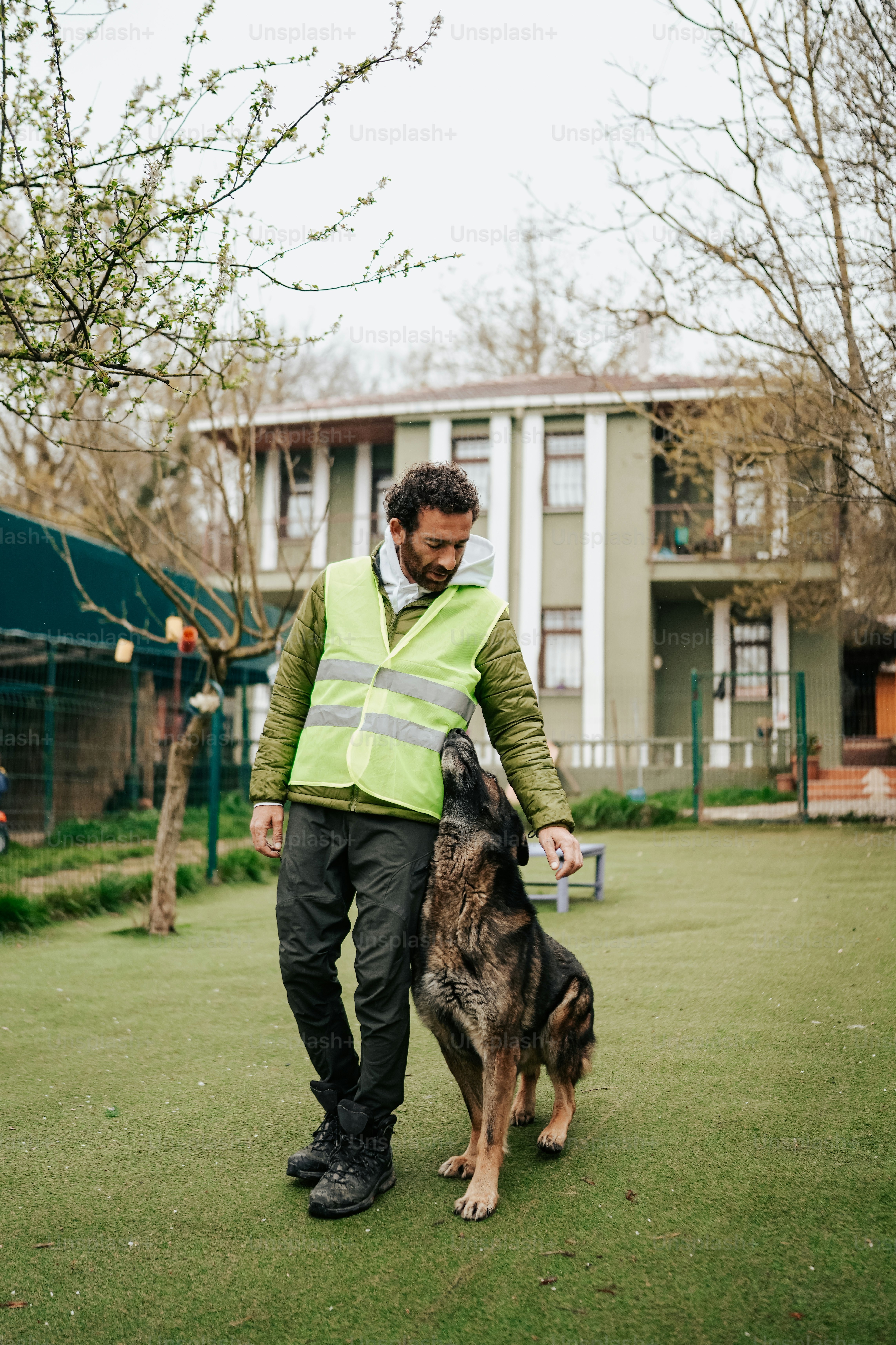 Man Walking Dog Side View