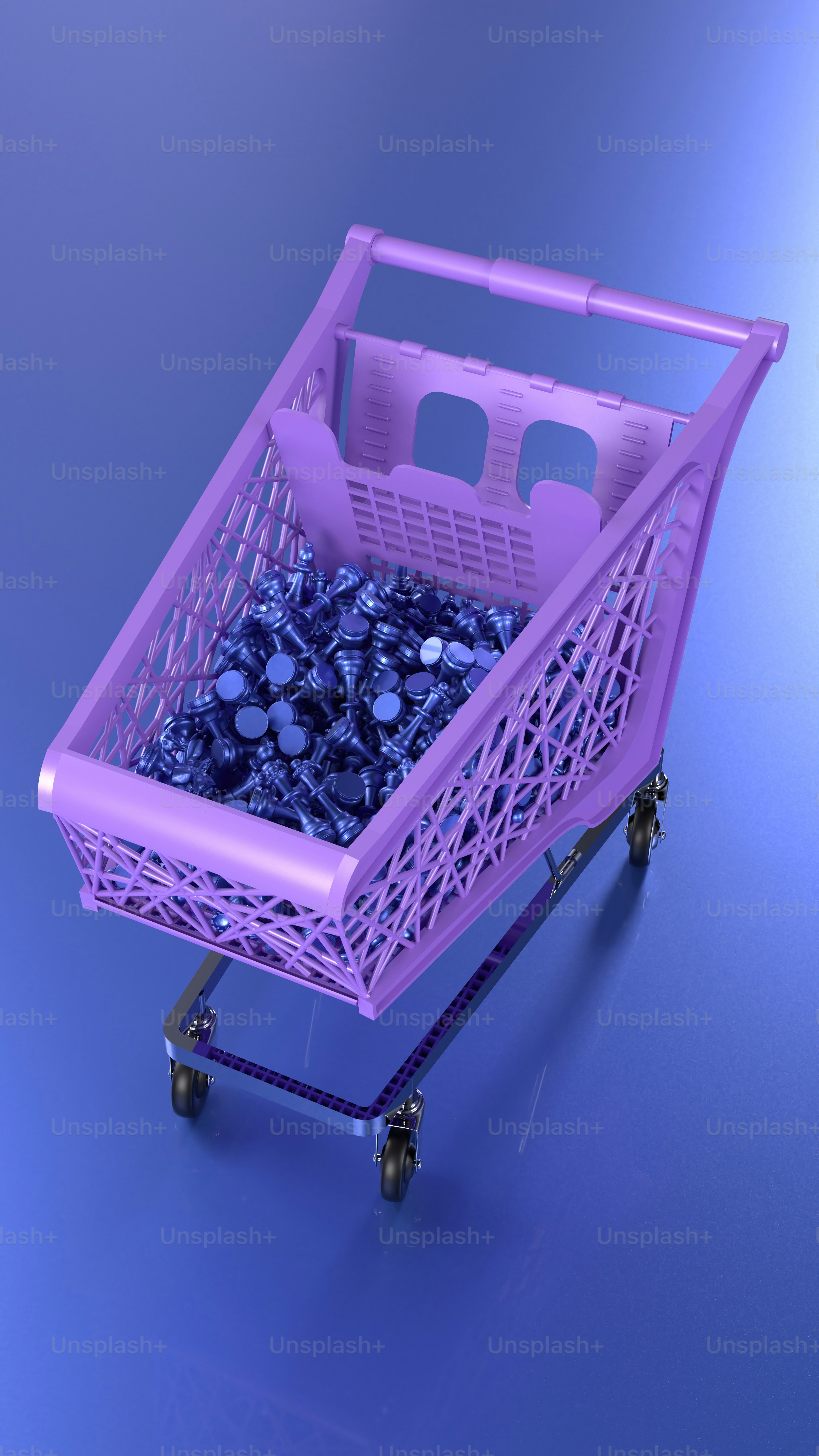 A purple shopping cart filled with lots of screws photo – Render Image ...