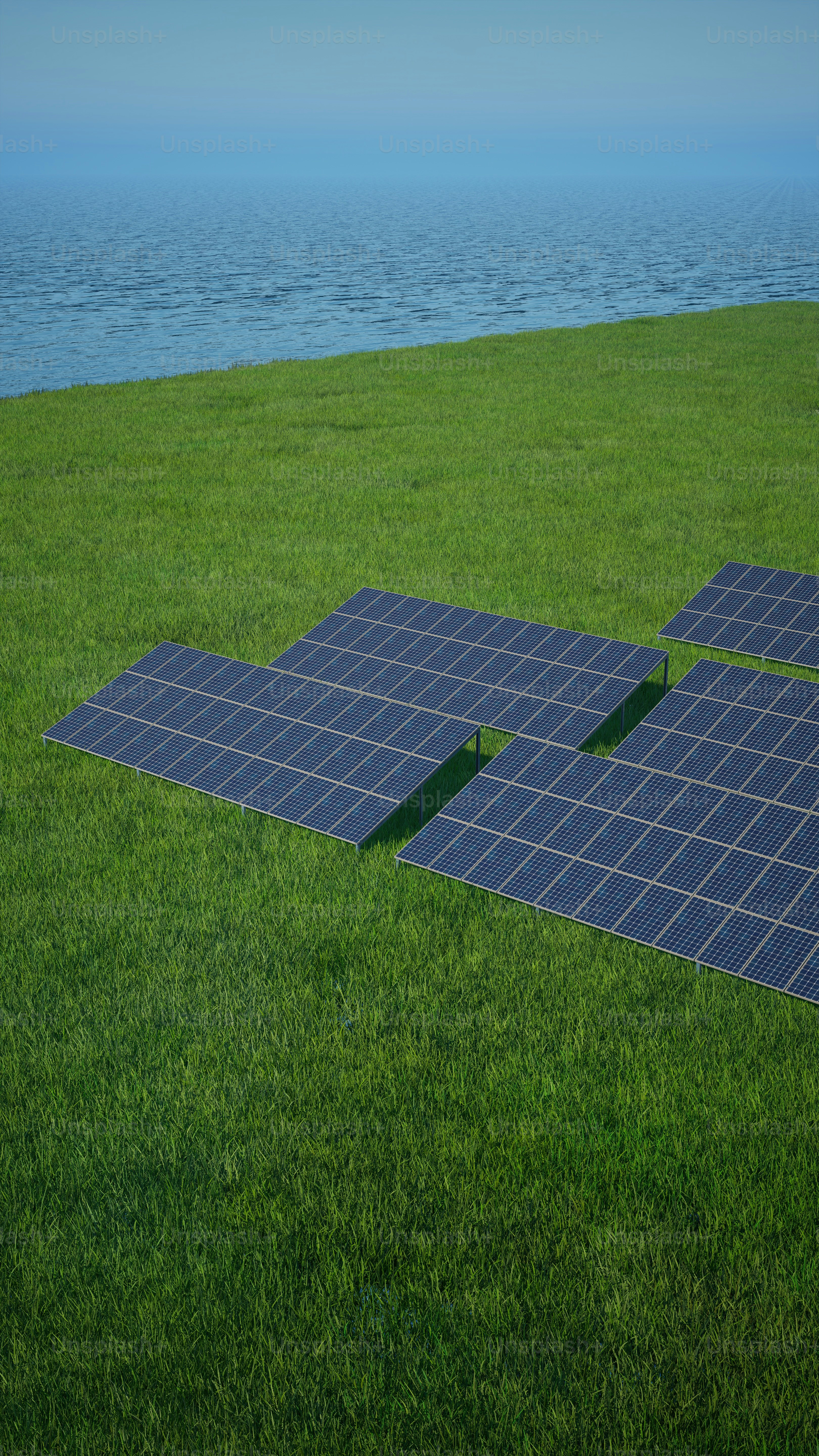 Two rows of solar panels in a grassy field photo – Solar power Image on ...