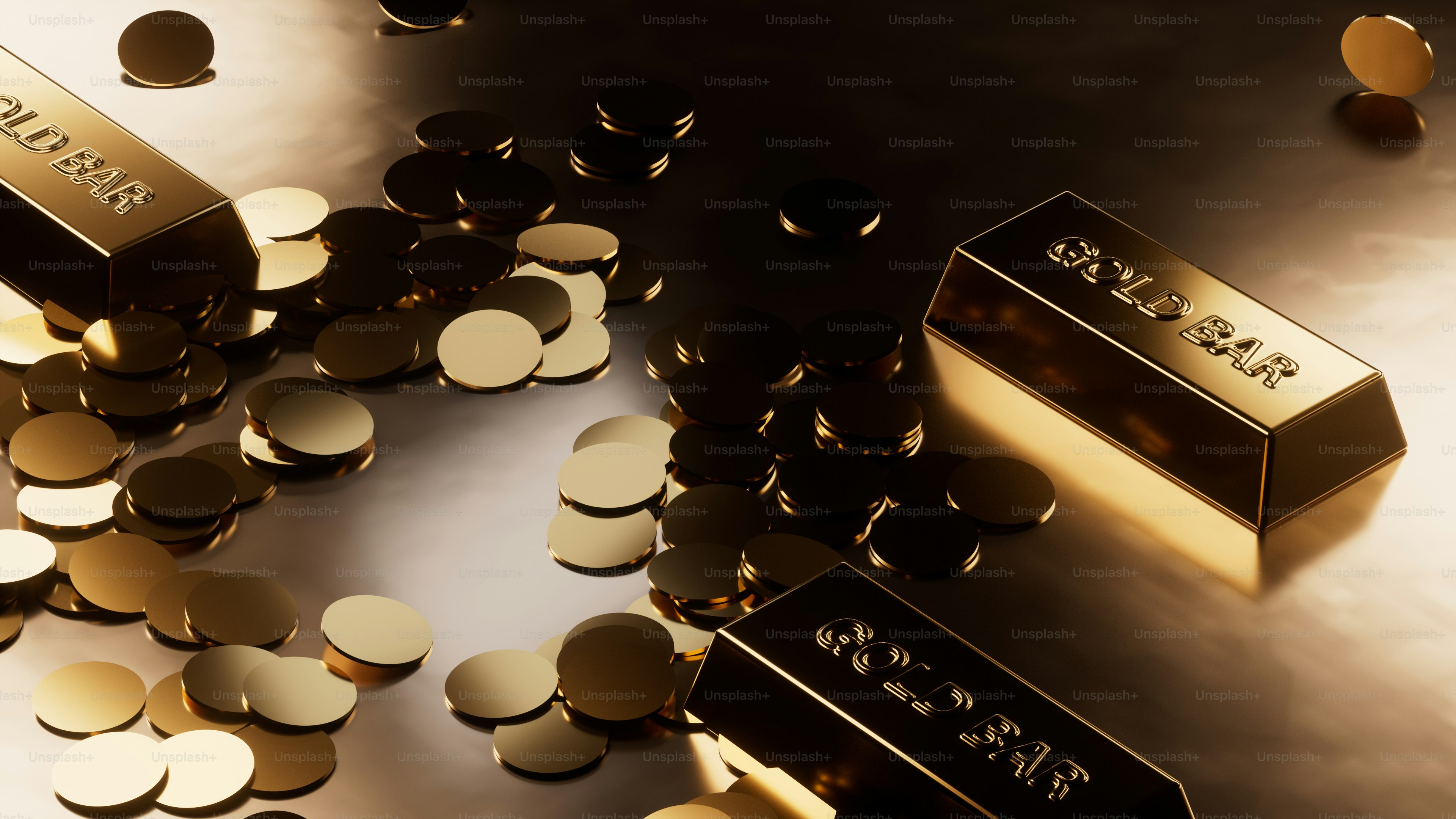 A group of gold bars sitting on top of a table photo – Screensaver ...
