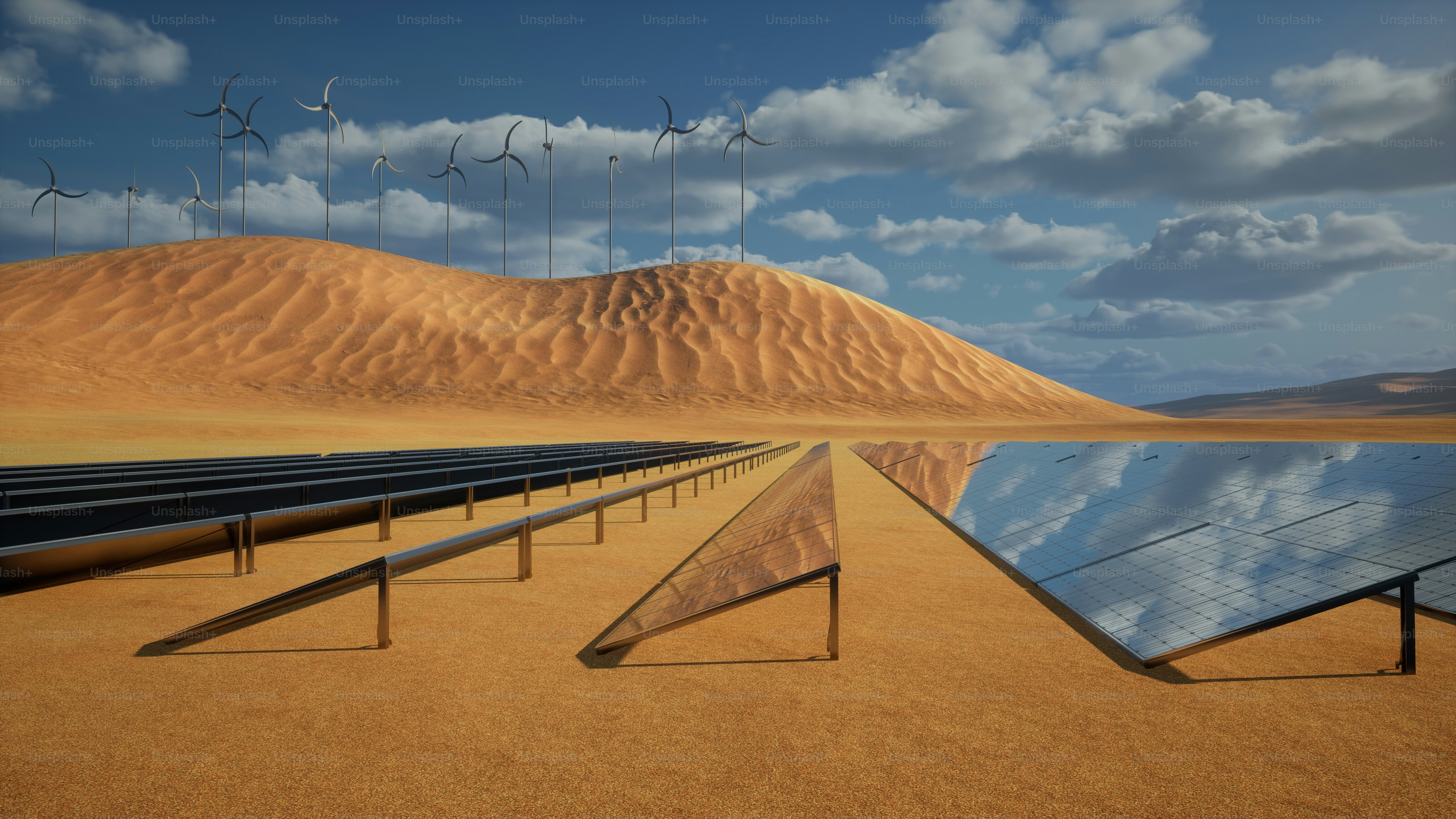 A large array of solar panels in the desert photo – Solar panel Image ...