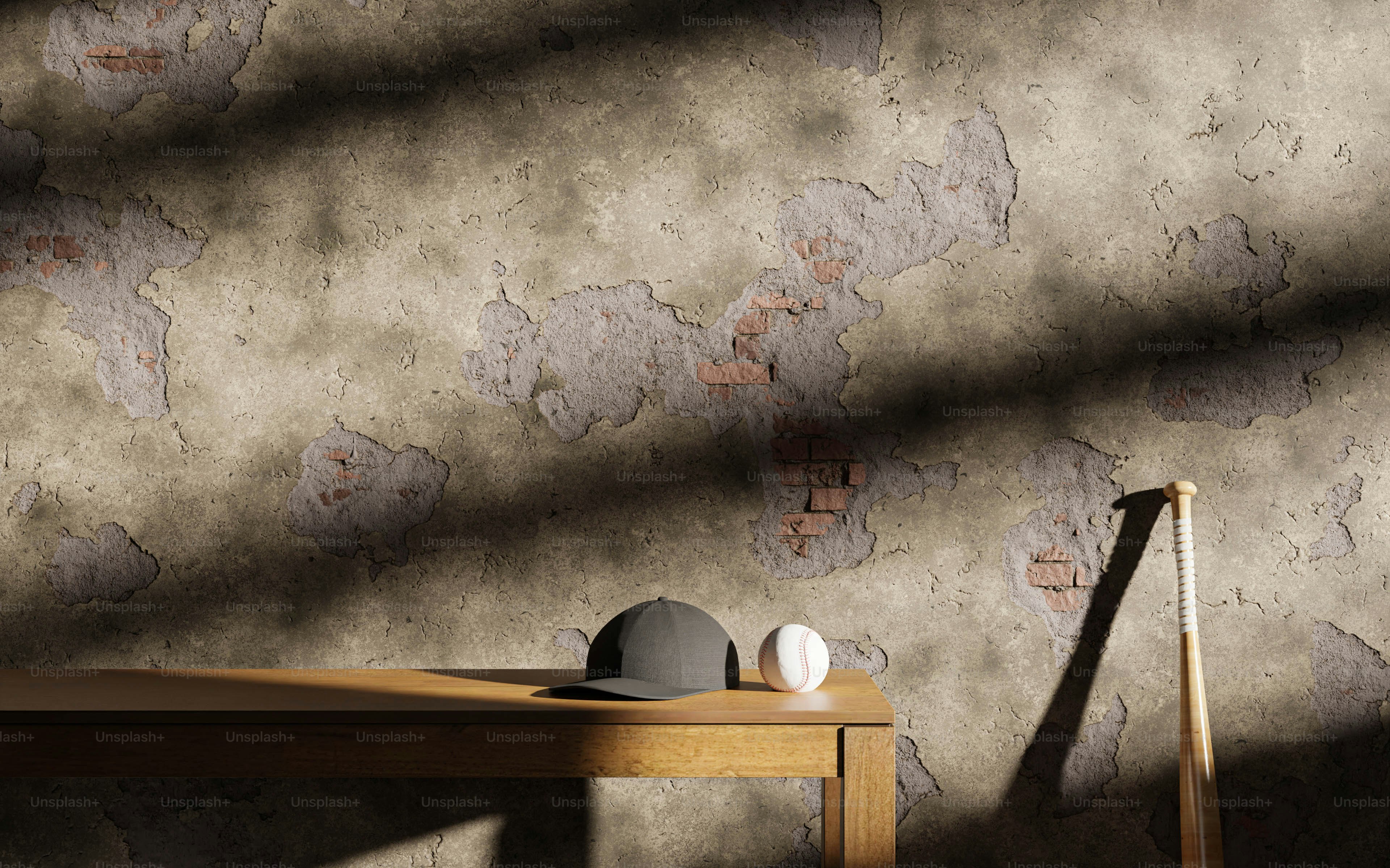 A table with a baseball bat and ball on it photo – Imac wallpaper Image ...