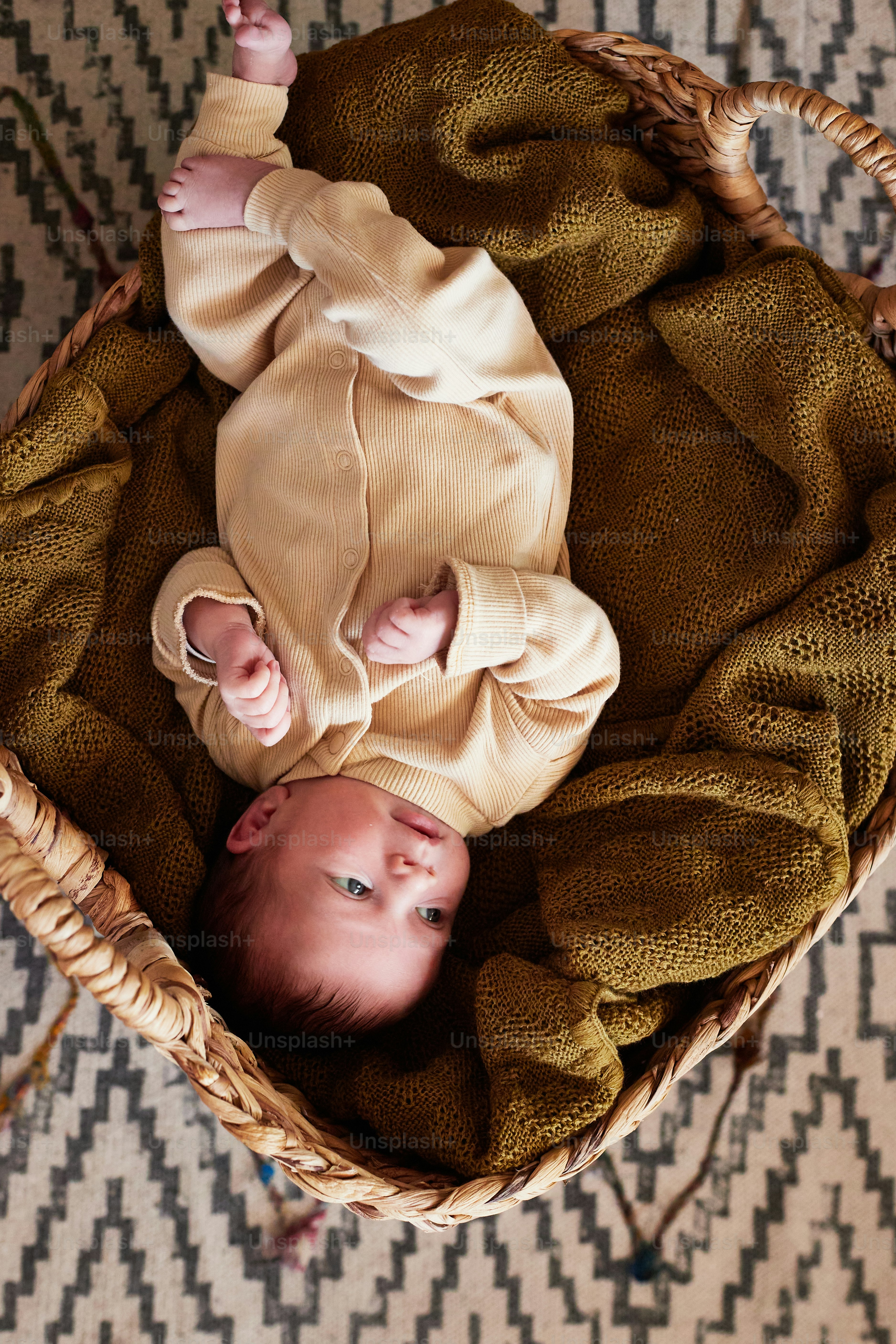 Two babies laying in a basket on a rug photo – Baby Image on Unsplash