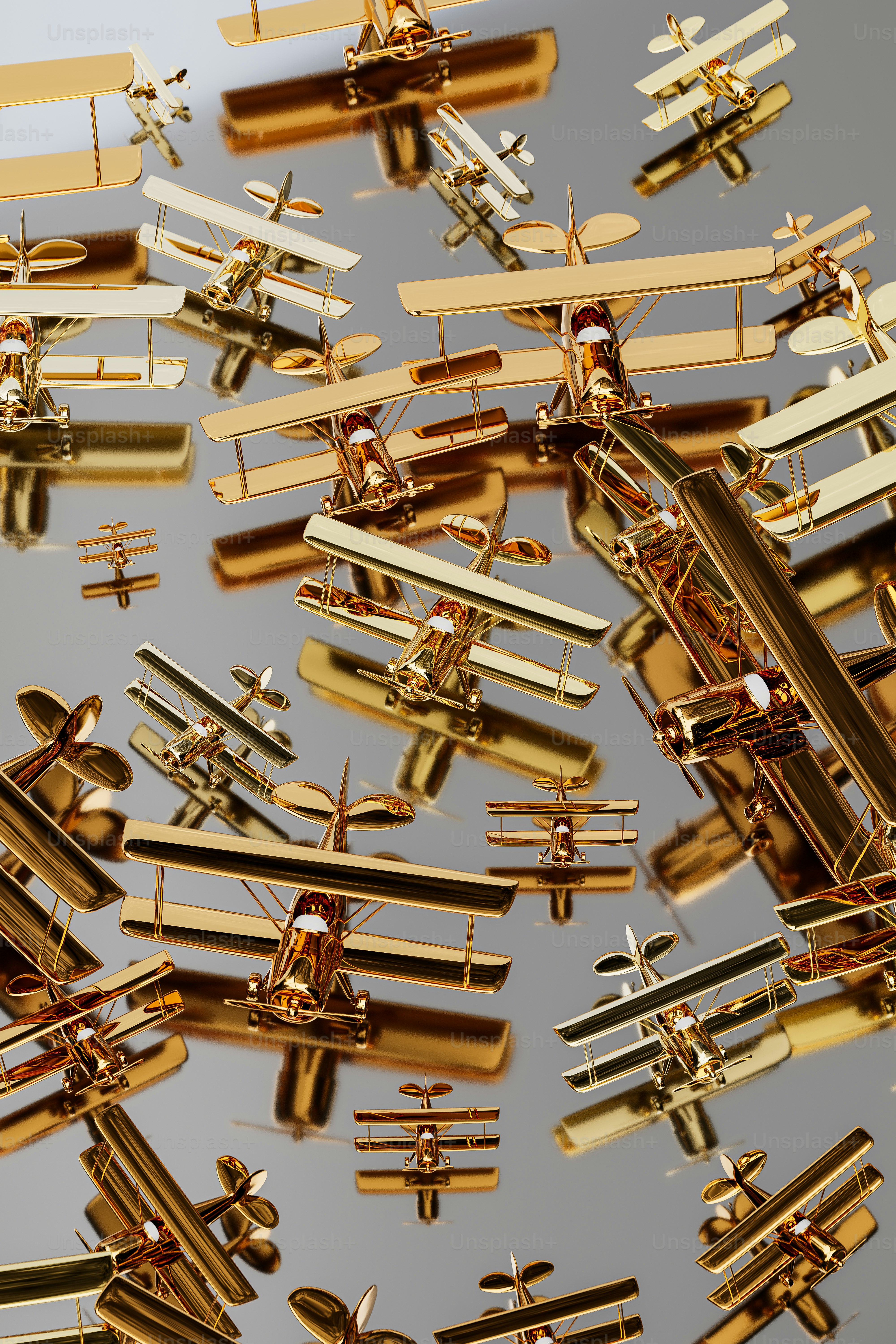 A bunch of gold airplanes flying in the sky photo – Plane Image on Unsplash