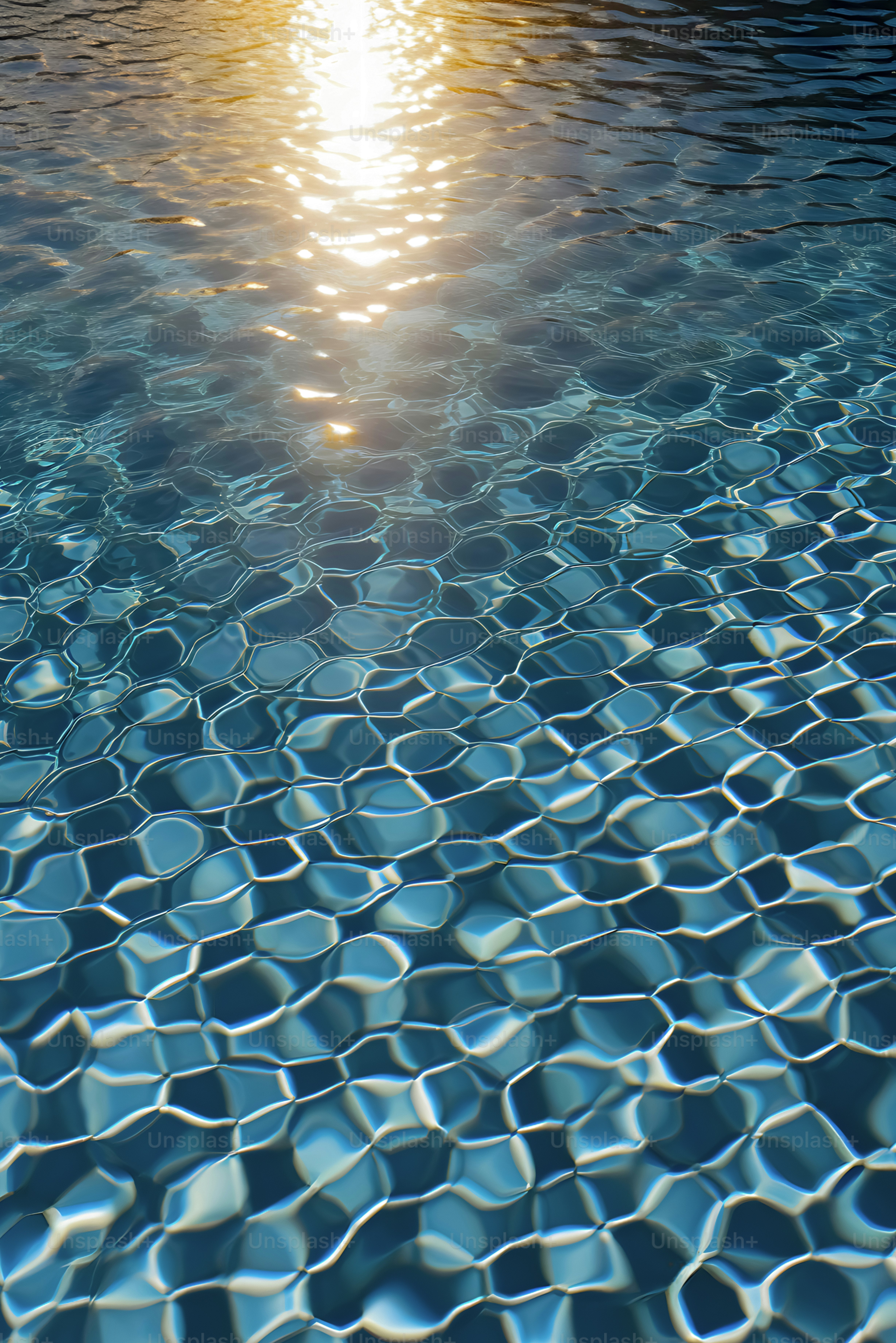 The sun is shining over the water of a swimming pool photo – Wave ...