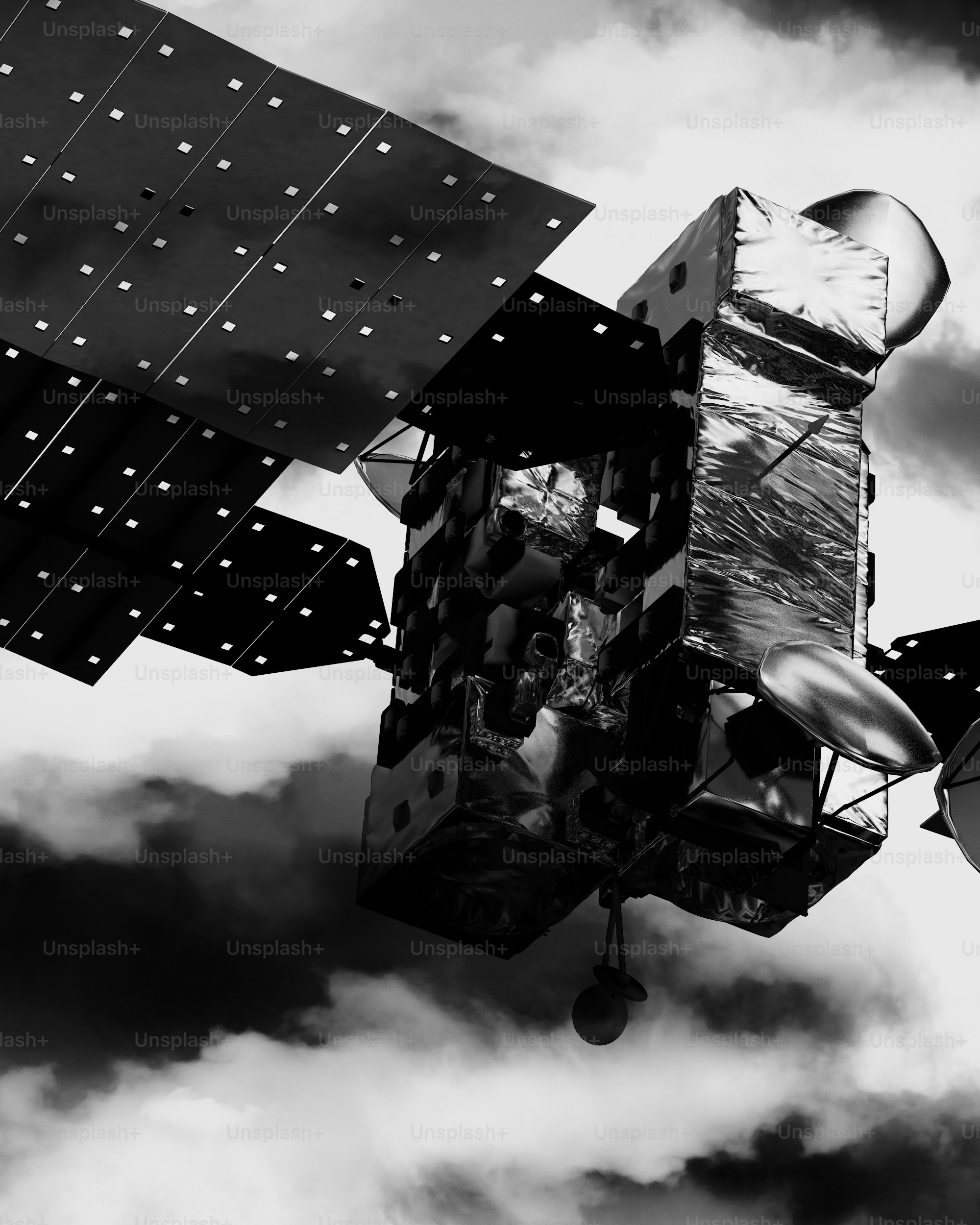 A black and white photo of a rocket taking off photo – Satellite orbit ...