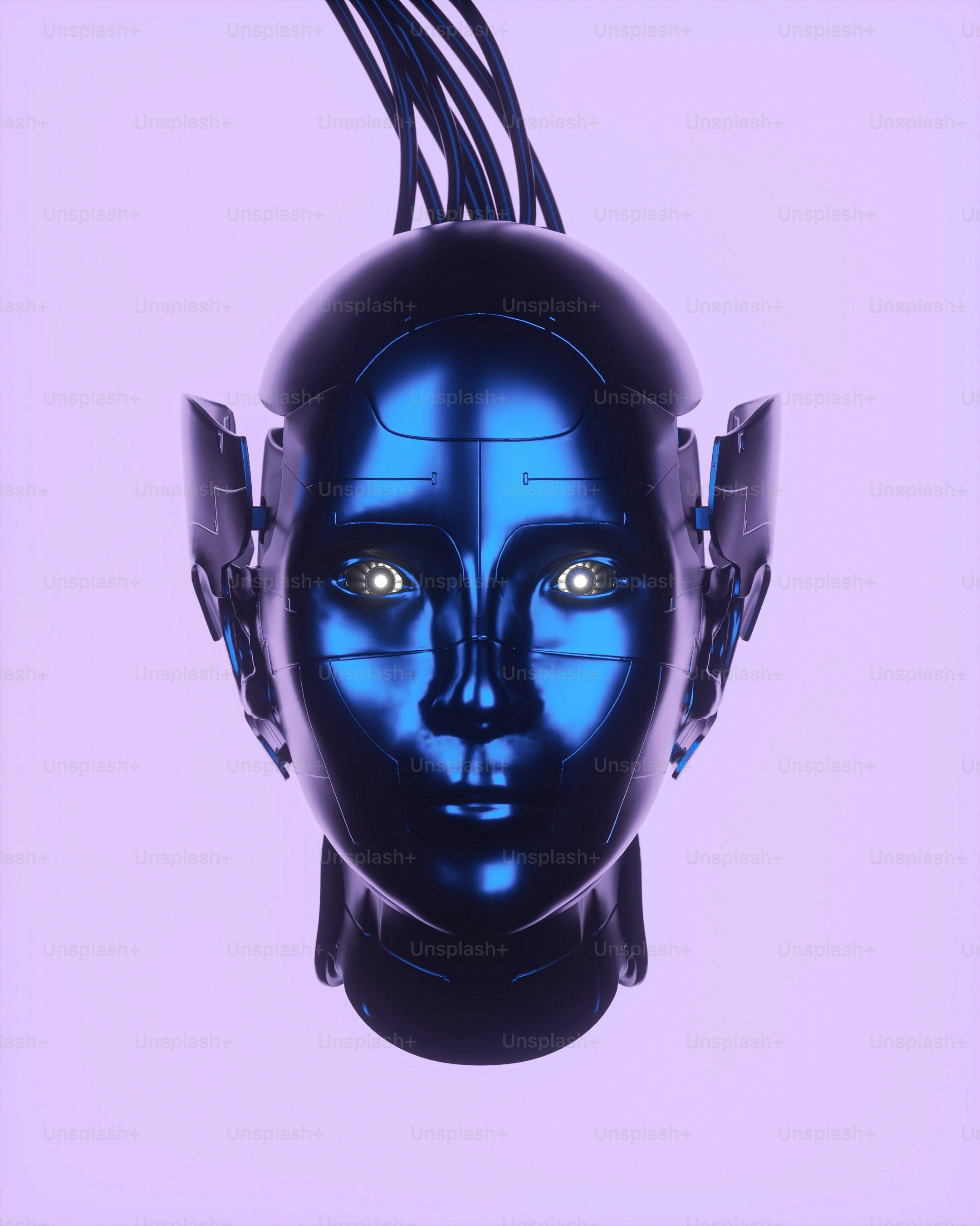 Una cabeza de robot con cables conectados a ella foto – Imagen de ...